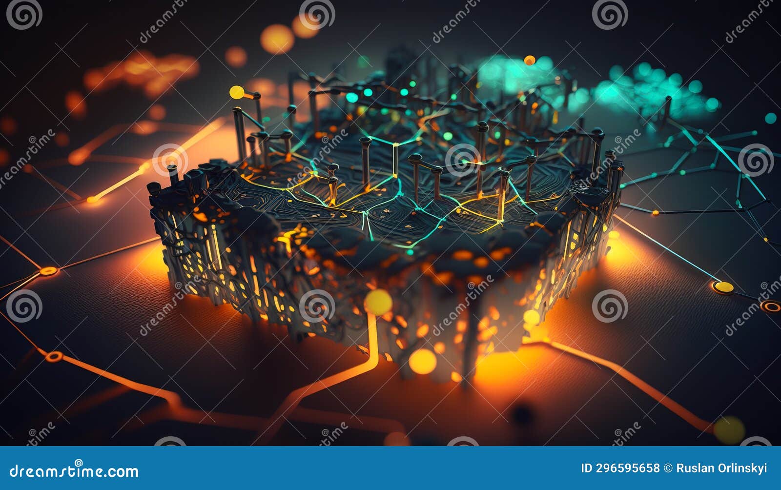 Background - Sci-Fi Network with Wireframe Robot on Cloud Backdrop - Ai ...
