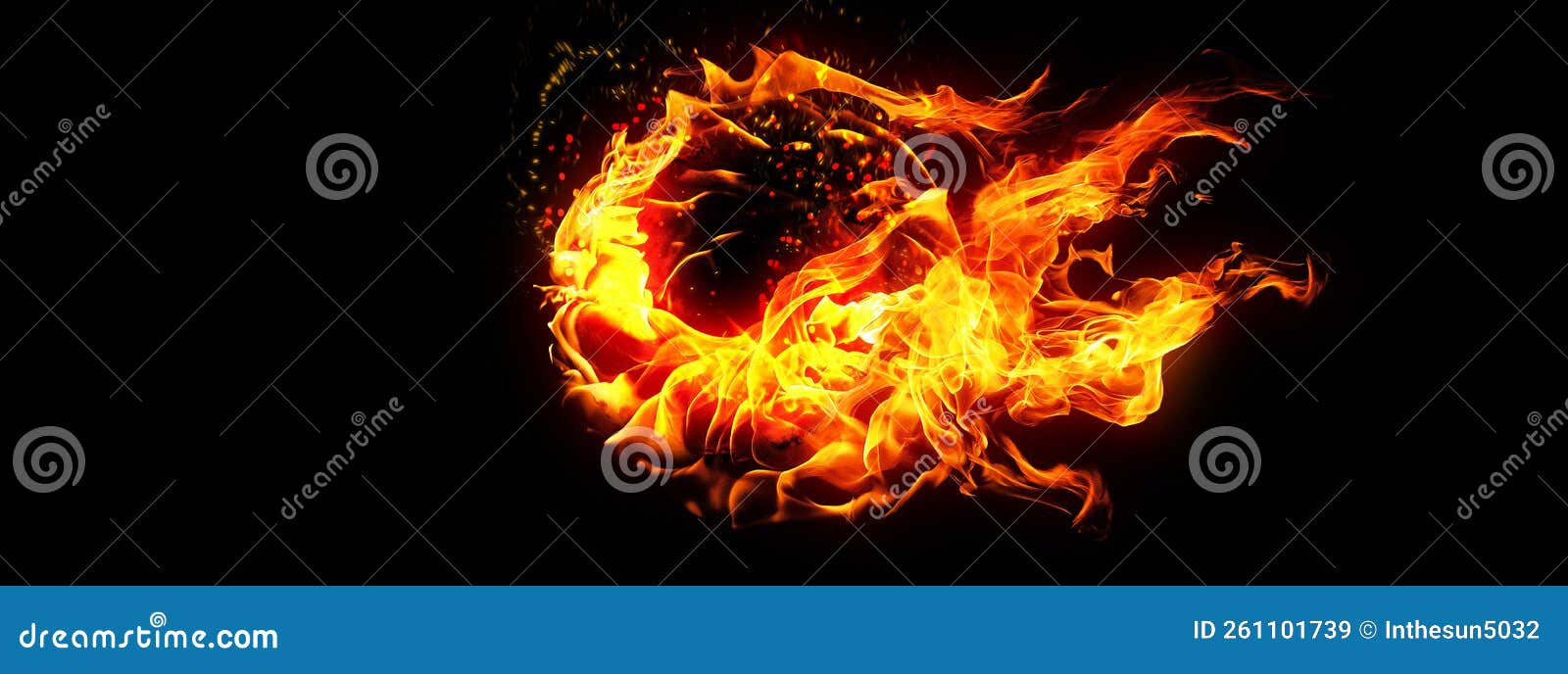 3d Illustration of a Burning Fireball Burning in the Dark Stock ...