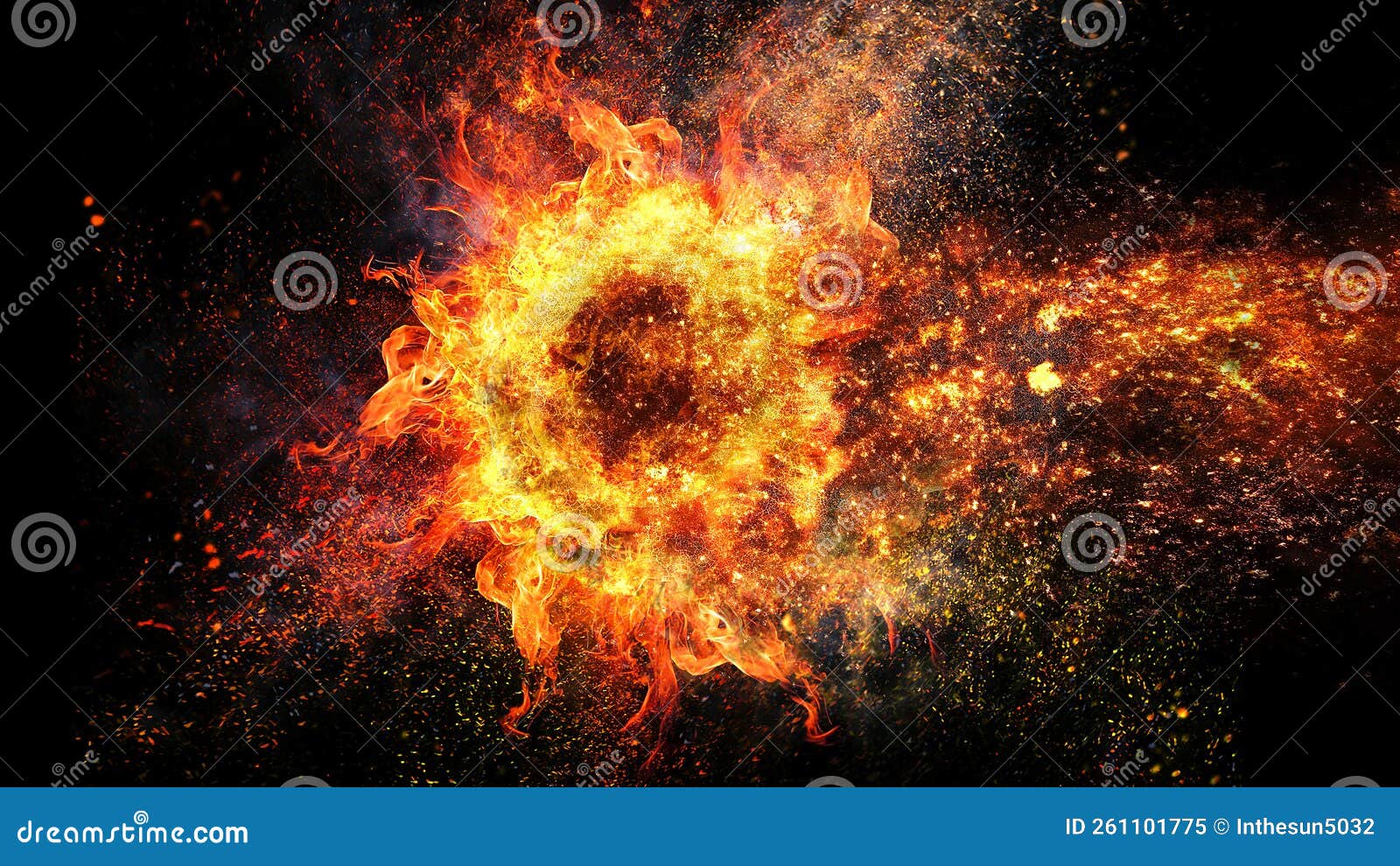 3d Illustration of a Burning Fireball Burning in the Dark Stock ...