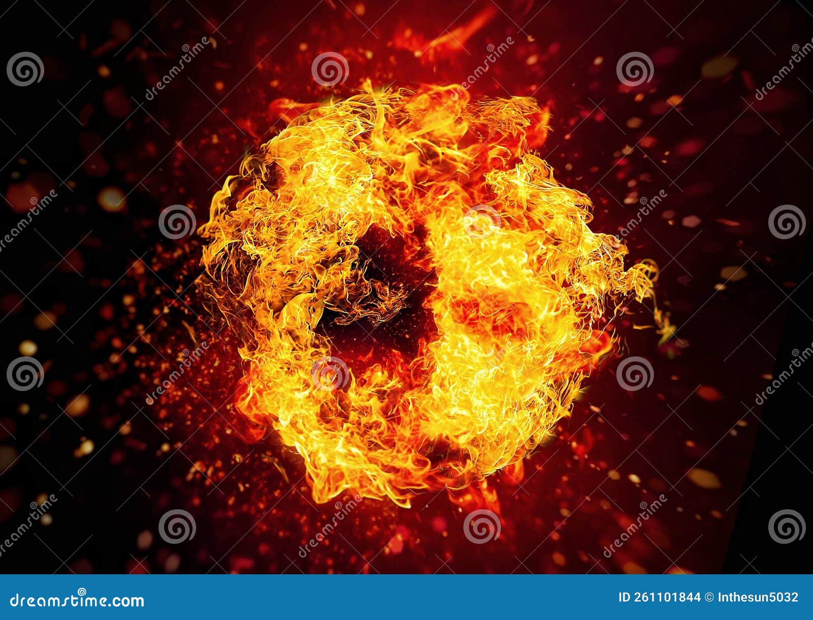 3d Illustration of a Burning Fireball Burning in the Dark Stock ...