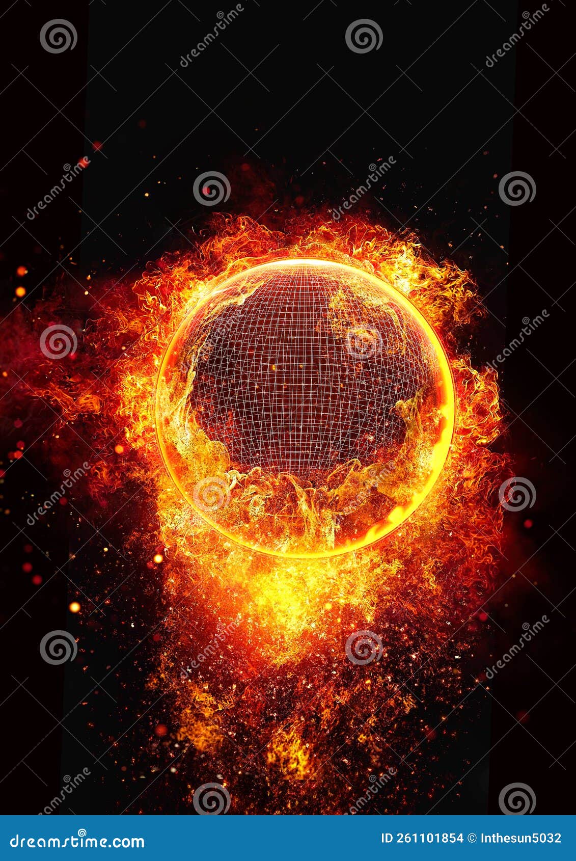 3d Illustration of a Burning Fireball Burning in the Dark Stock ...