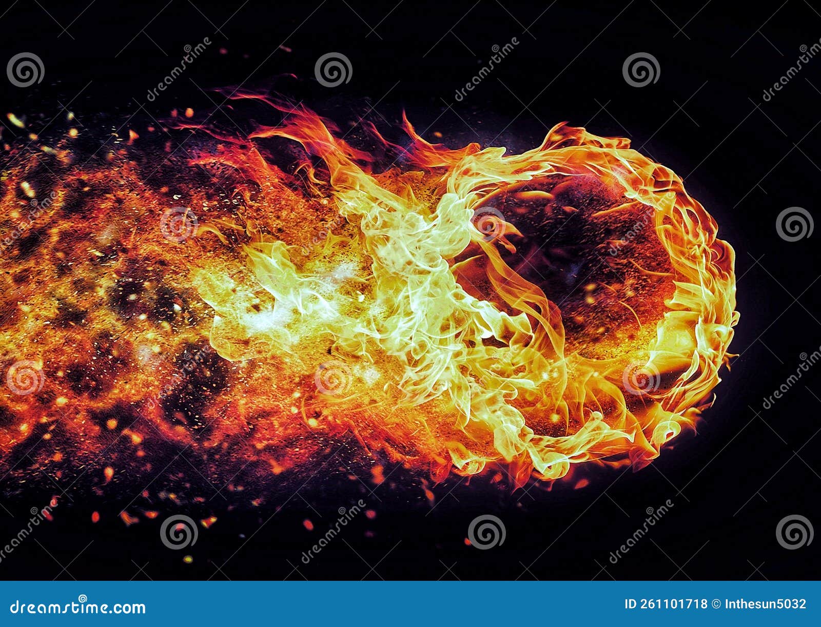 3d Illustration of a Burning Fireball Burning in the Dark Stock ...