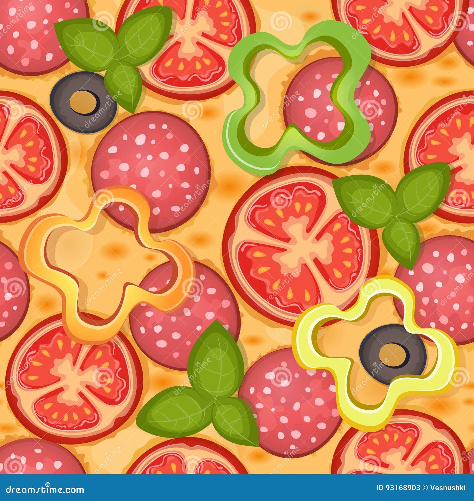 Background Seamless Pattern Pepperoni Pizza with Tomato and Salami ...