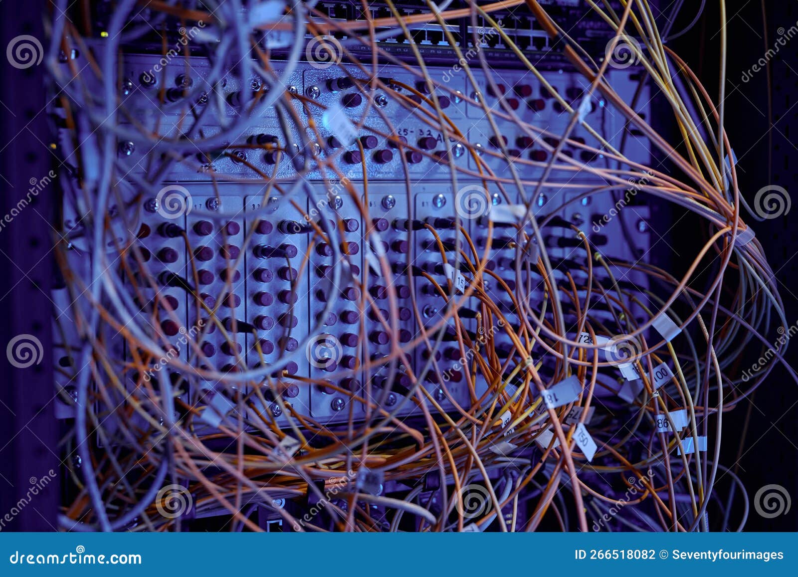 Background Server Cabinet with Cables and Wires in Purple Neon Light ...