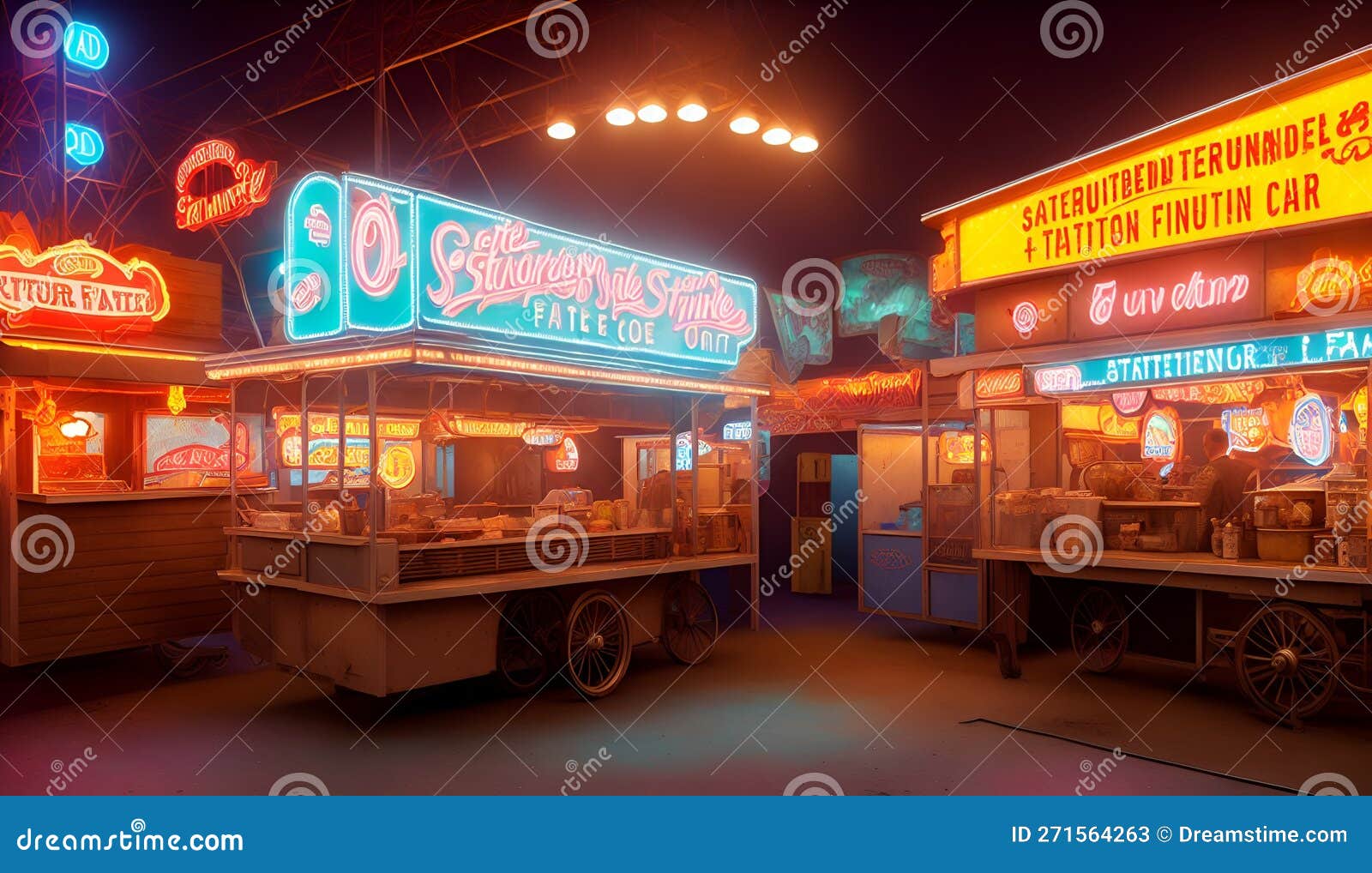 Multiple State Fair Trailers With Hyper Detailed Neon Royalty-Free ...