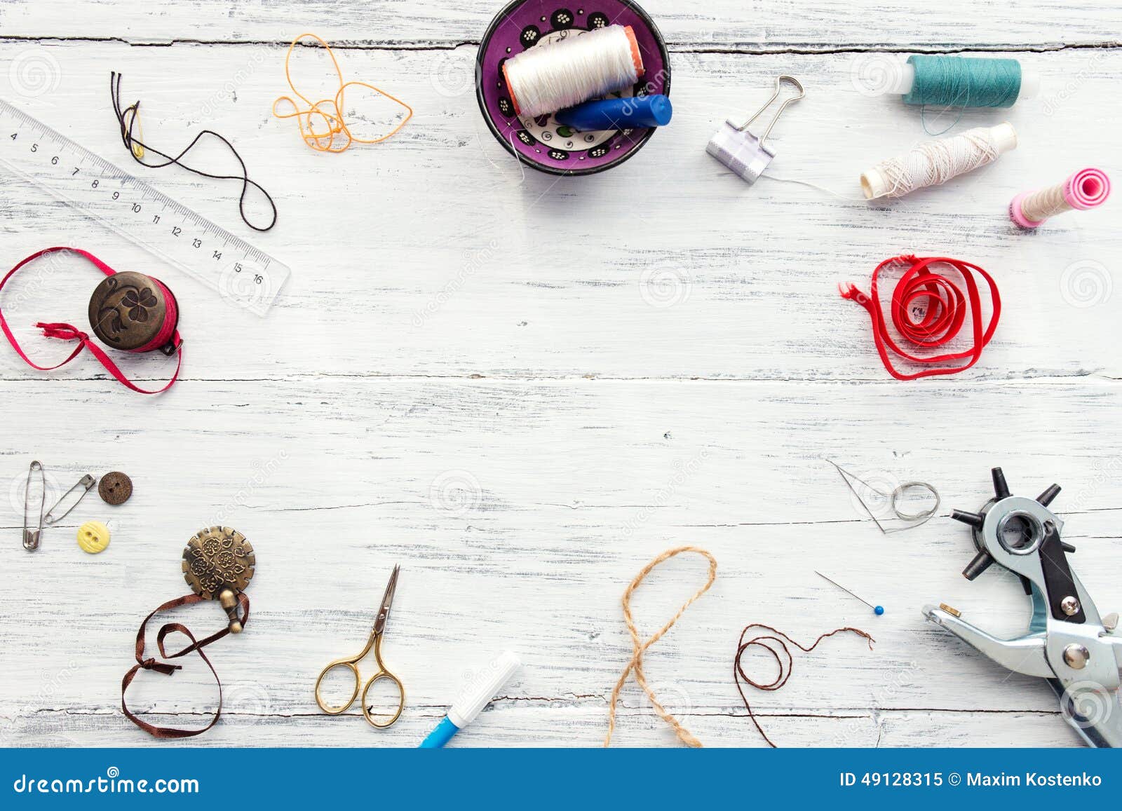 Background with Sewing and Knitting Tools Stock Illustration ...