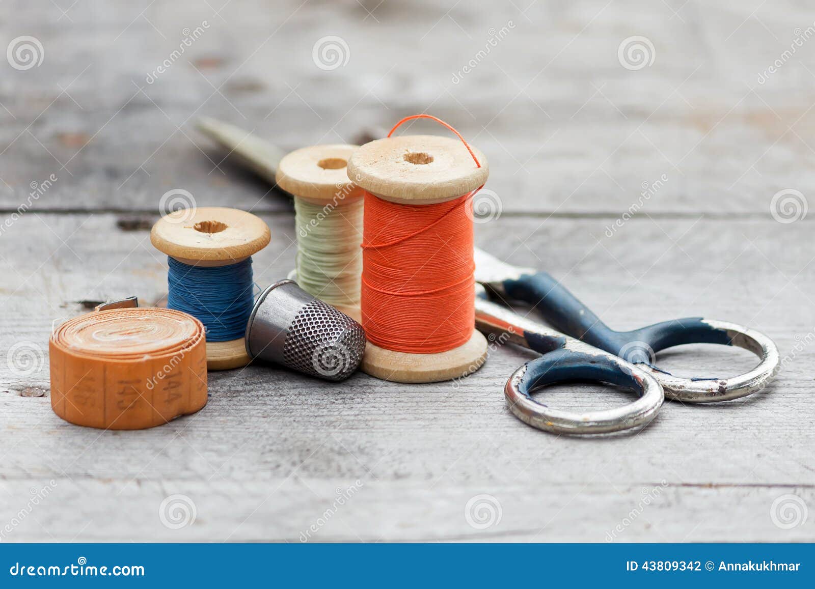 Background with Sewing Tools and Colored Thread Stock Photo - Image of ...
