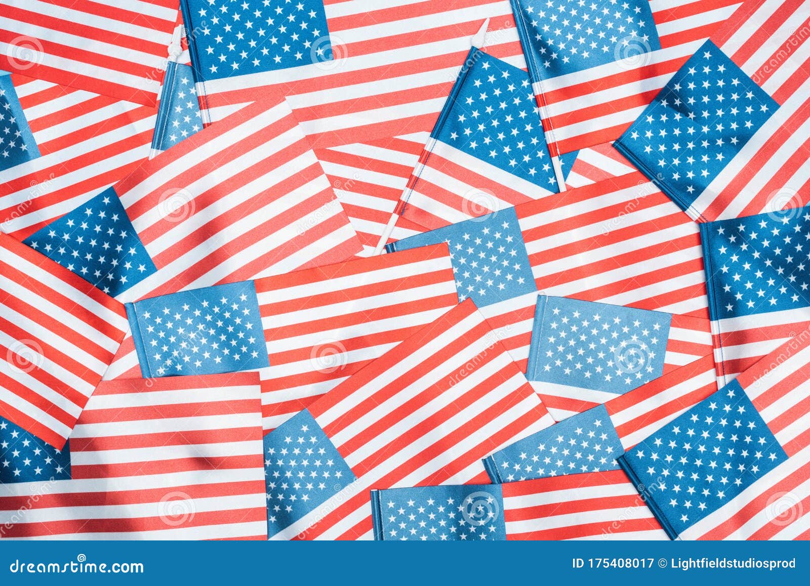 Background of Shiny National American Flags in Stack. Stock Image ...