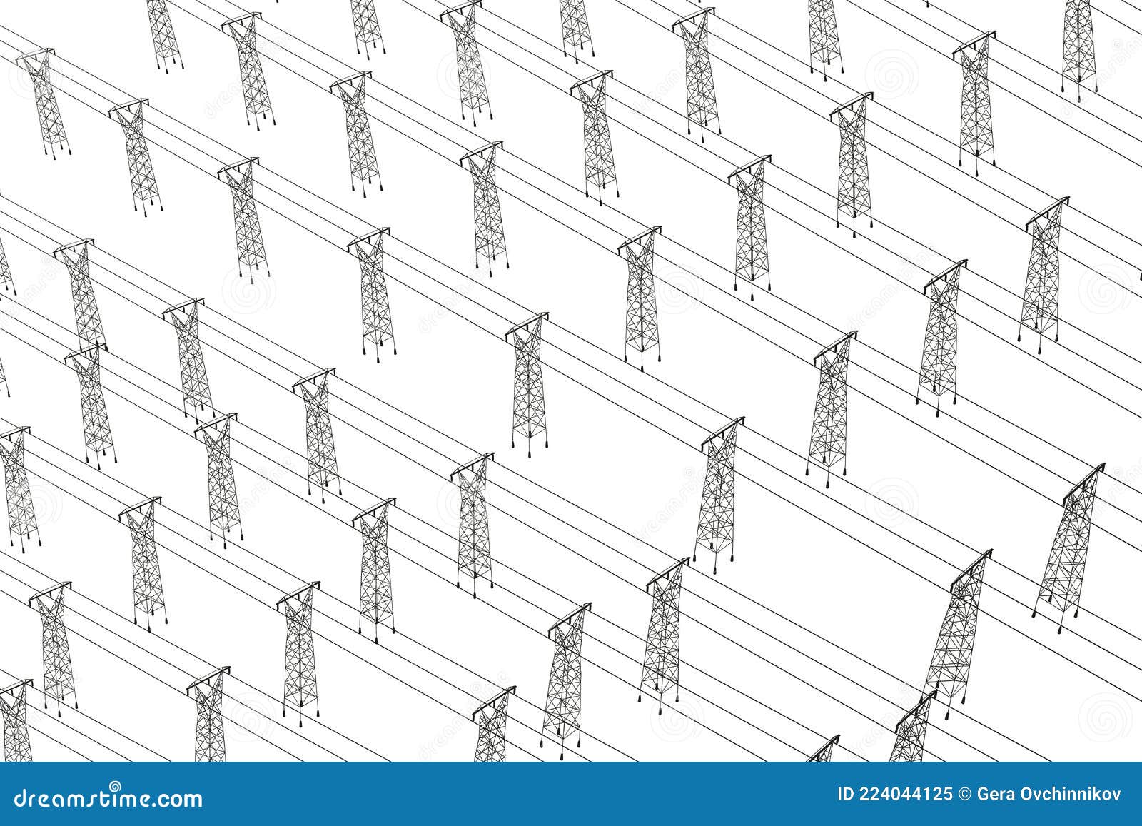 Background with Silhouettes of Power Lines Standing in a Row Isolated ...