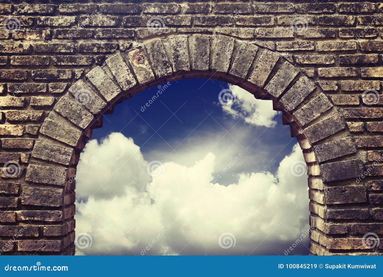 Background Sky Looking through an Old Brick Window. Stock Image - Image ...