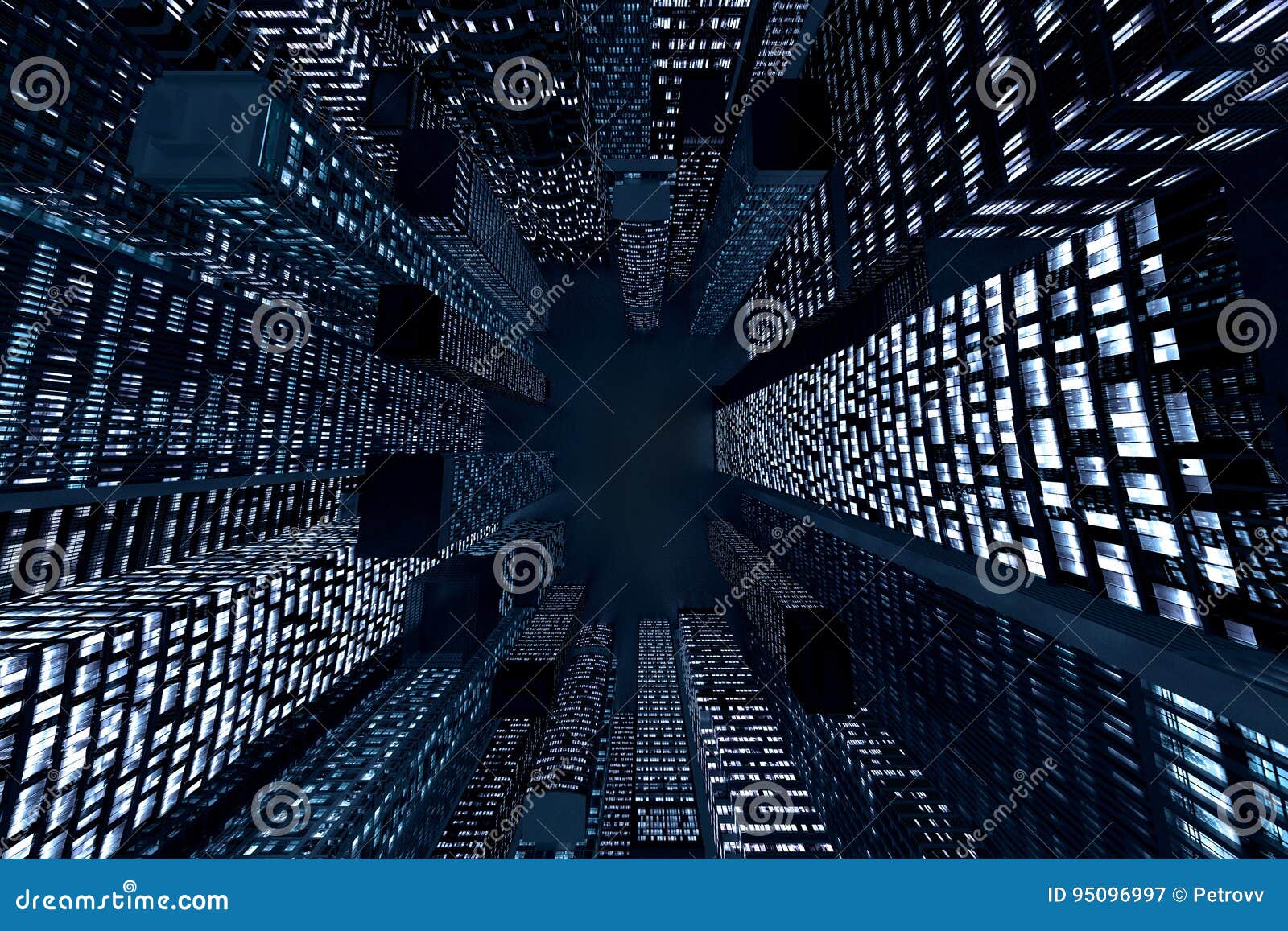 Background of Skyscrapers at Night. Top View Stock Illustration ...