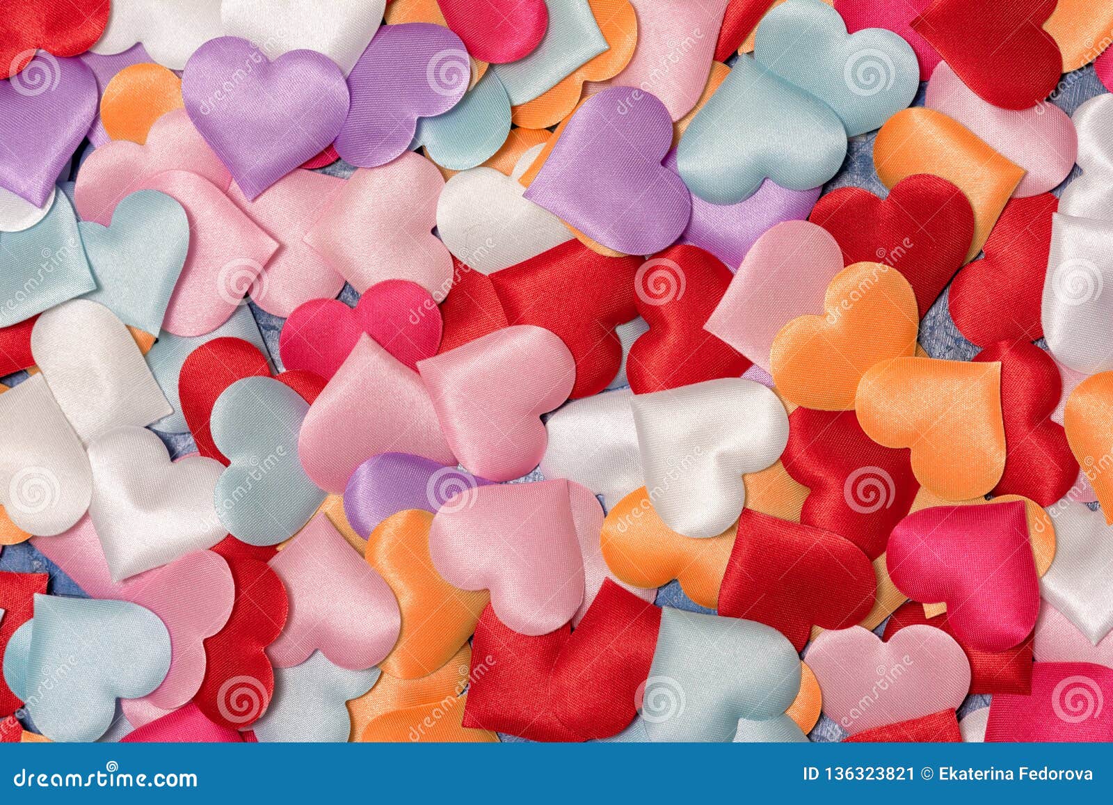 Background from Small Multi-colored Hearts. Many Colorful Rag Hearts ...
