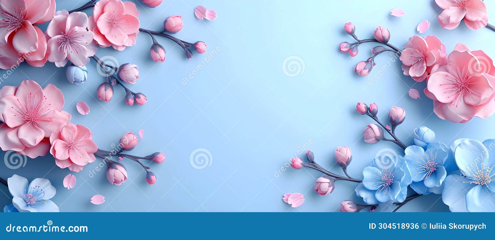 Background of Soft Blue Color with Spring Flowers Stock Illustration ...