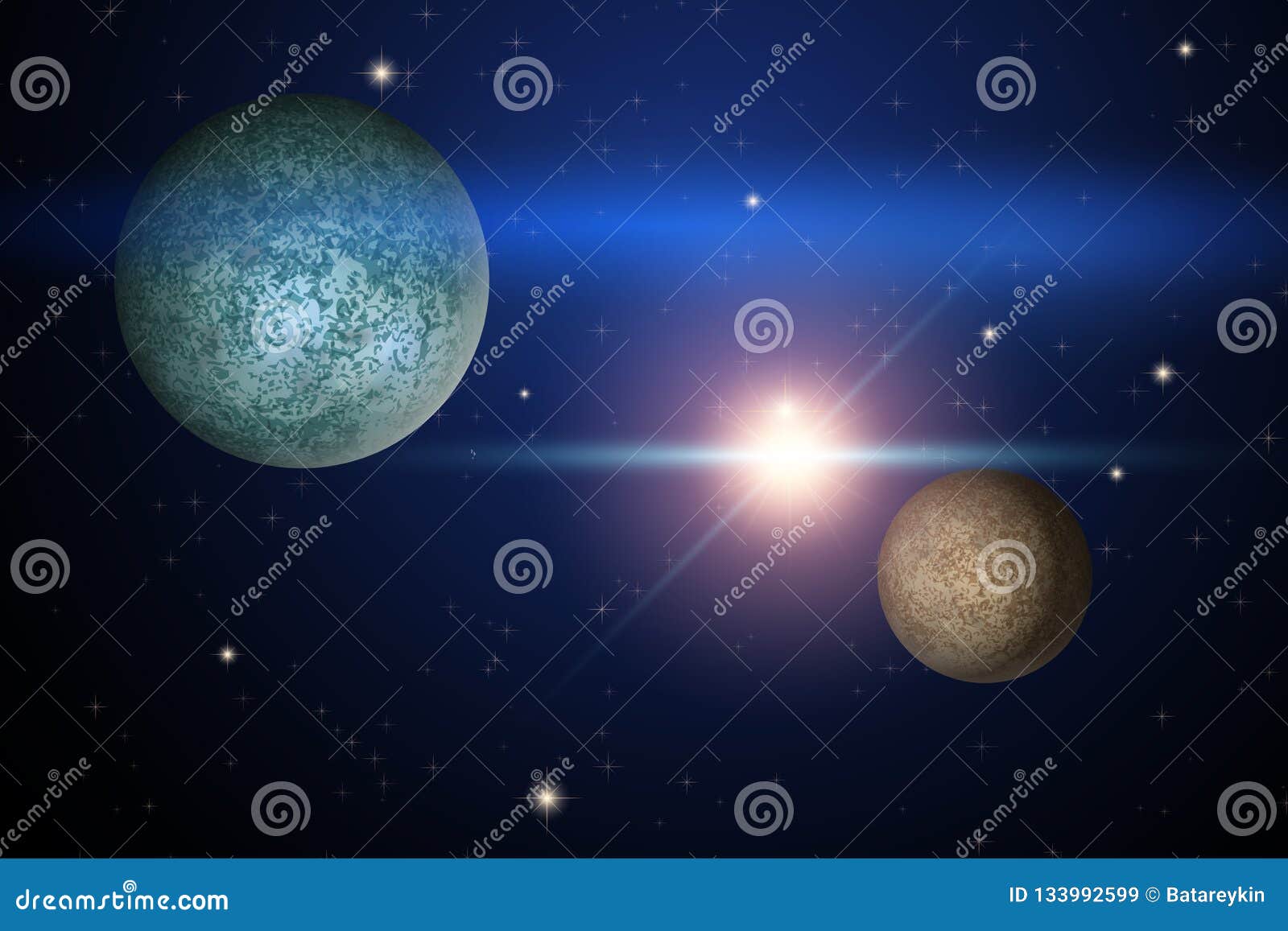 Background Of Space With Two Unknown Planets Cartoon Vector ...