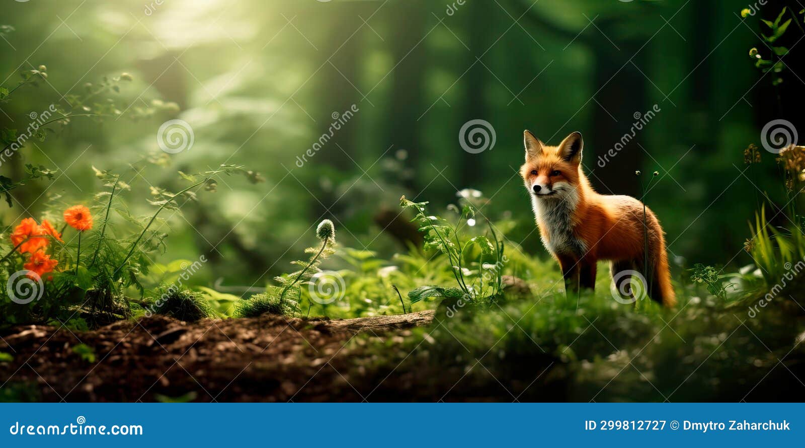 Background of a Spring Forest Where a Fox Explores the World Around Him ...