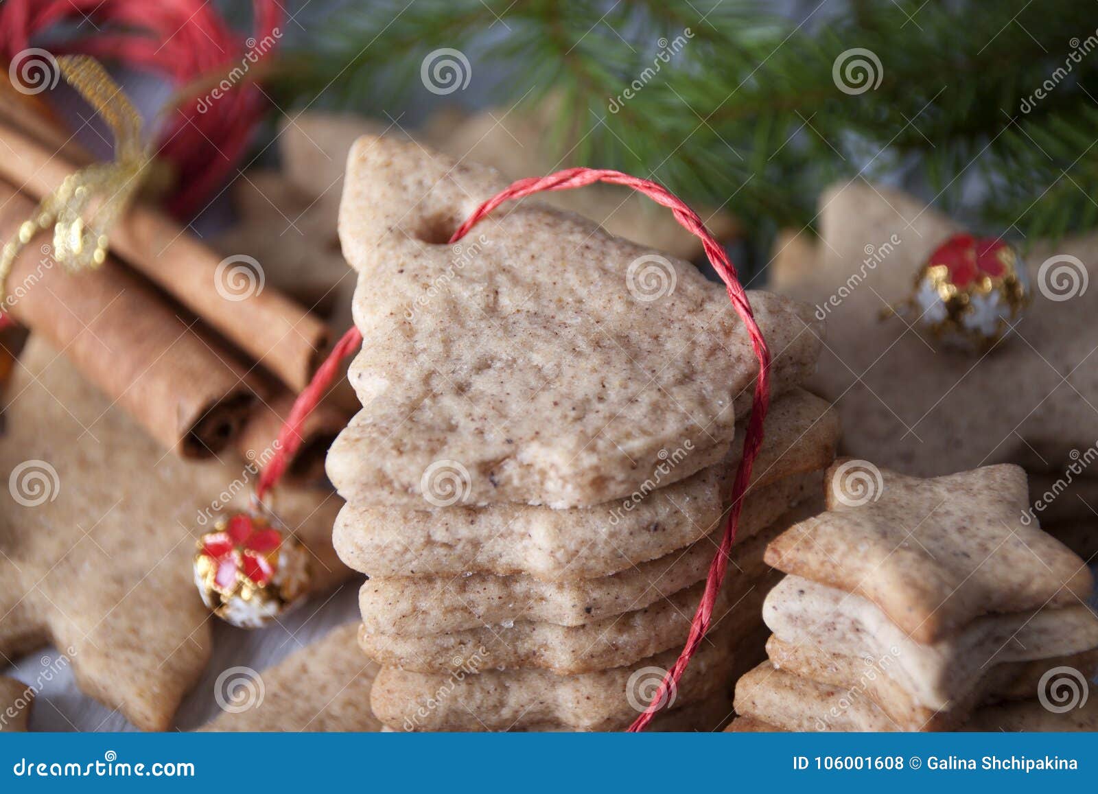 Background with a Stack of Ginger Biscuits and Christmas Decor Stock ...