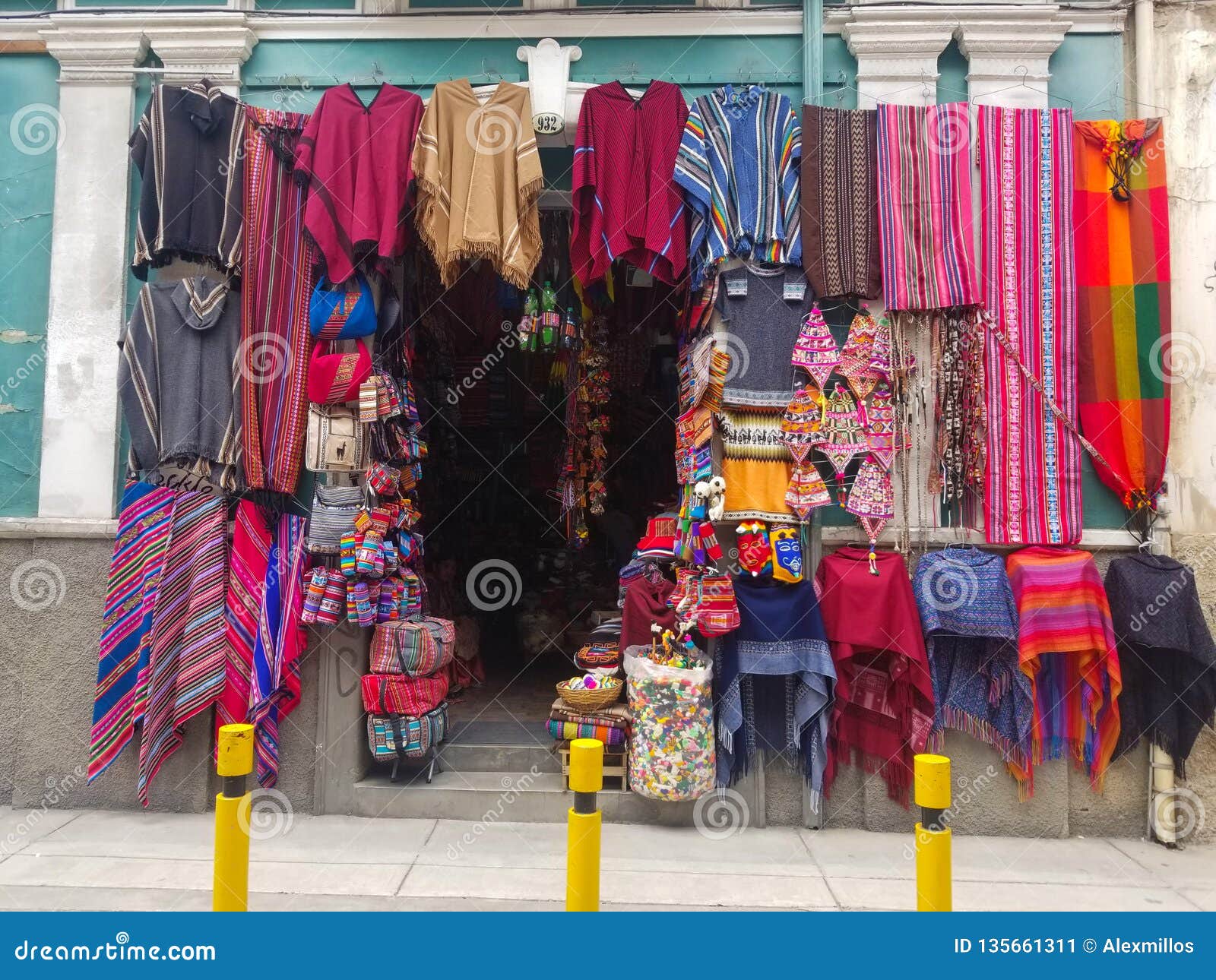 Background of Store Front Fabrics. Ethnic Market Stock Image - Image of ...