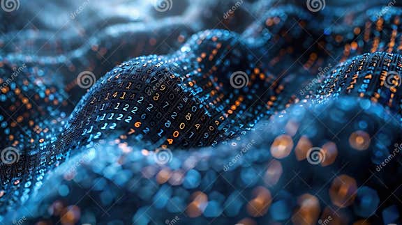 Background with Streaming Binary Code. Digital Binary Data and a Matrix ...