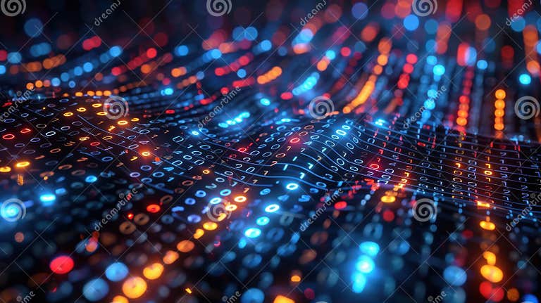 Background with Streaming Binary Code. Digital Binary Data and a Matrix ...