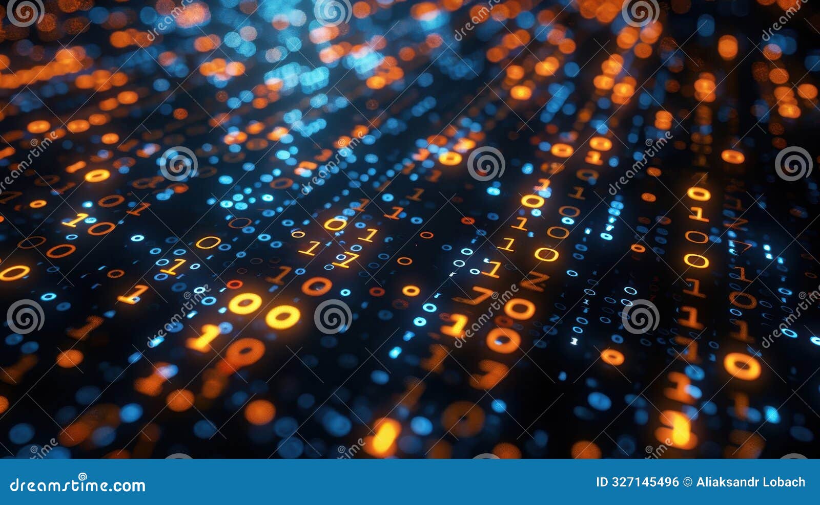 Background with Streaming Binary Code. Digital Binary Data and a Matrix ...