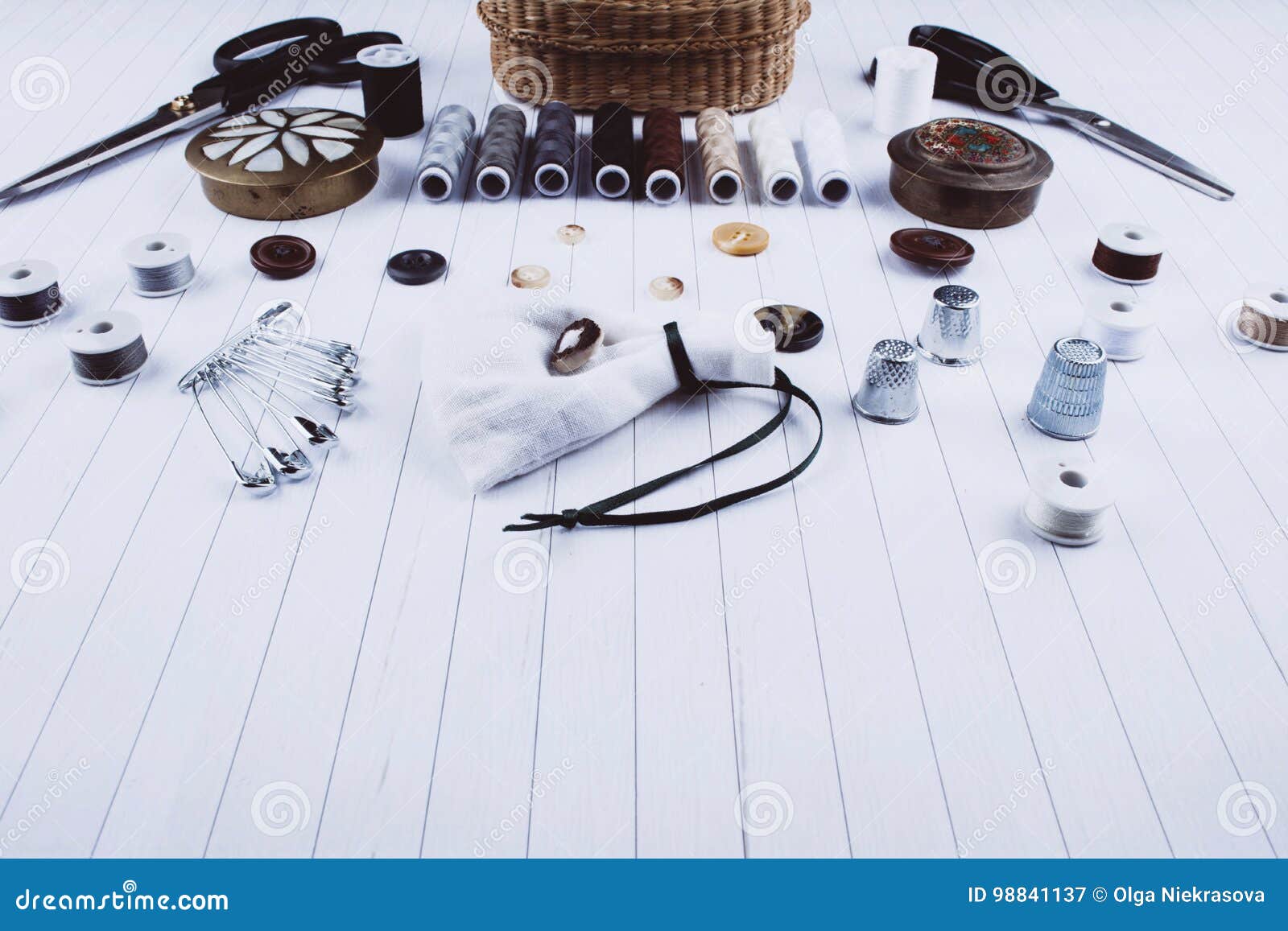 Background with Sewing Tools and Accessories. Stock Image - Image of ...