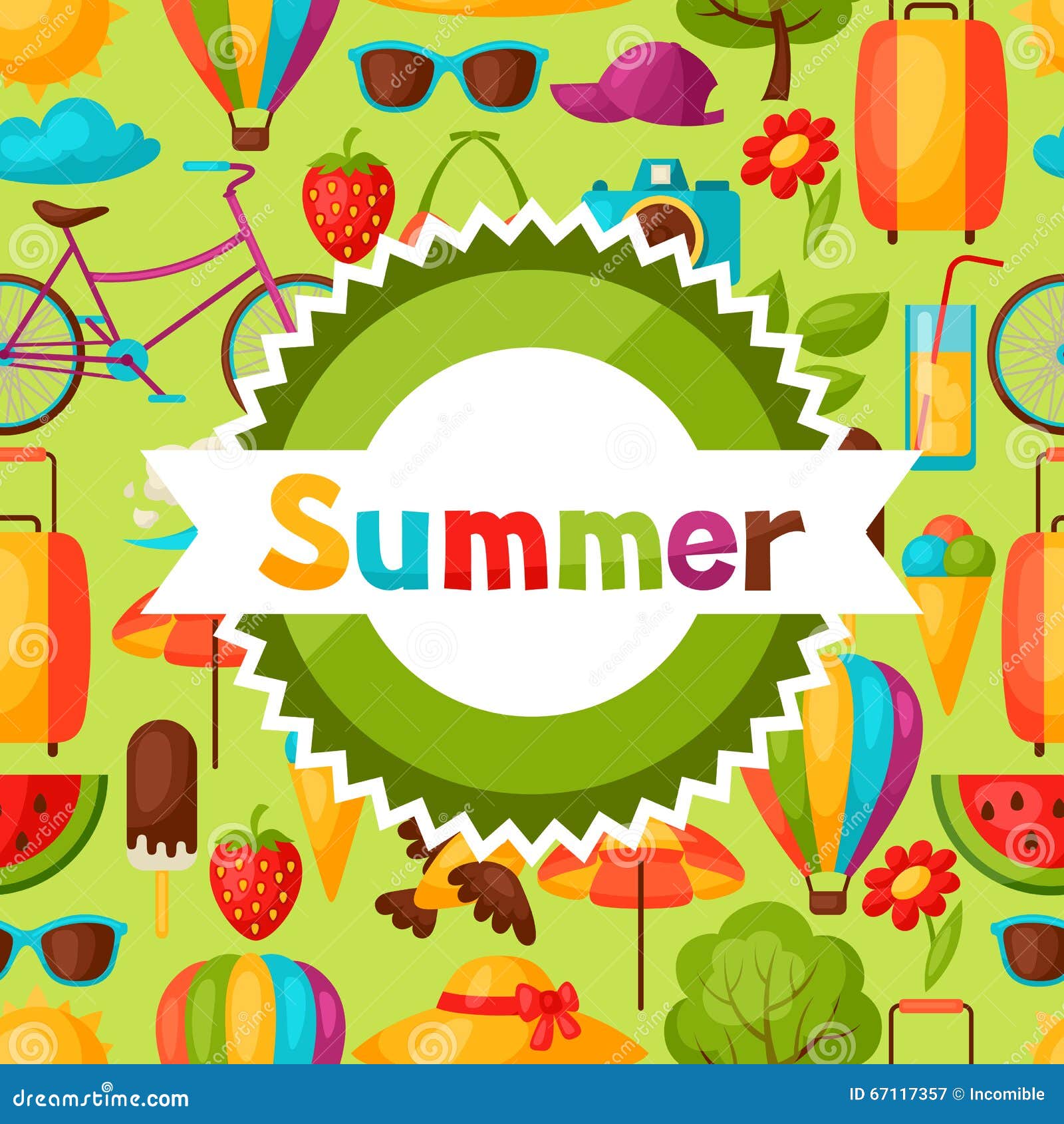 Background with Stylized Summer Objects. Design for Cards, Covers ...