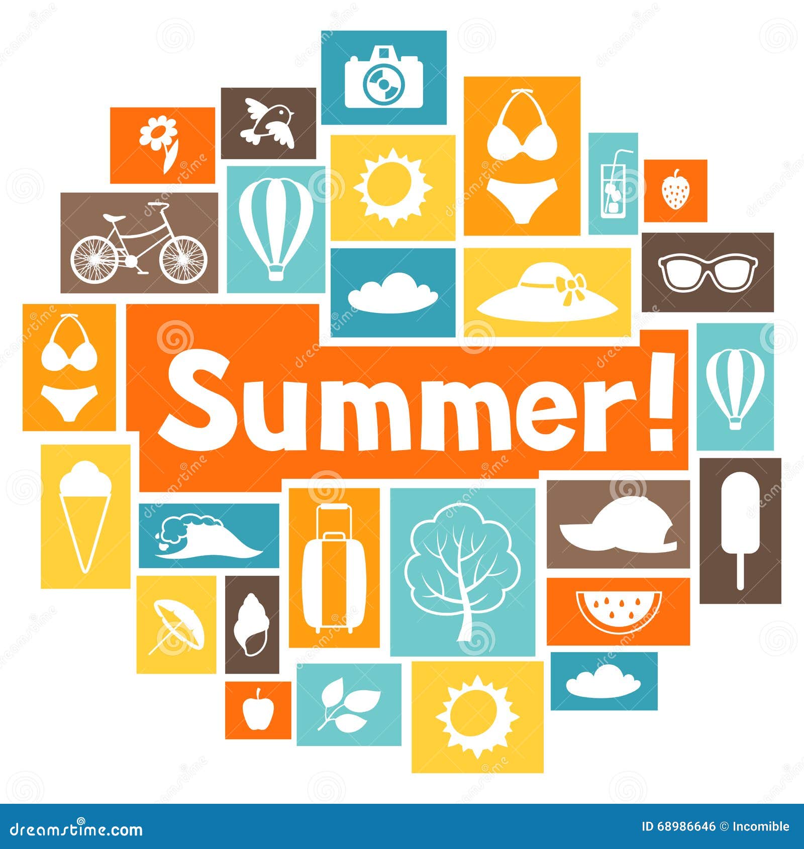 Background with Stylized Summer Objects. Stock Vector - Illustration of ...