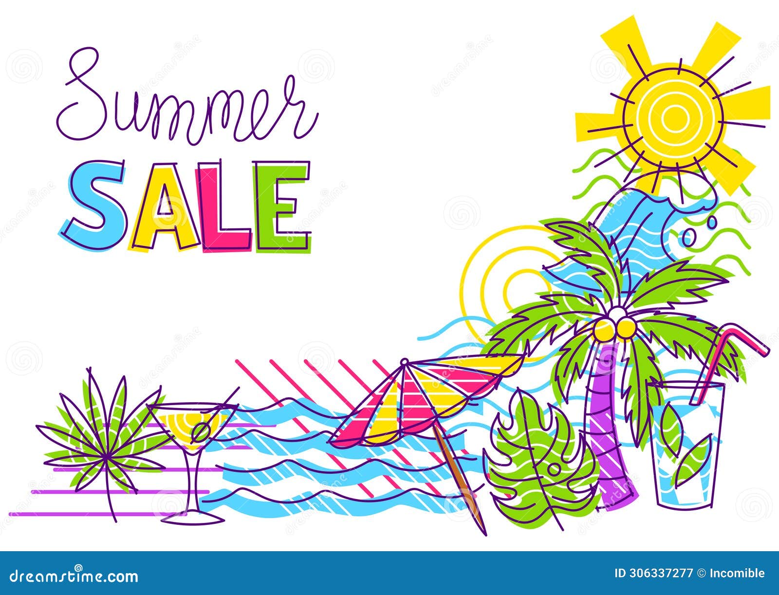 Background with Summer Items. Stylized Beach Objects Stock Illustration ...