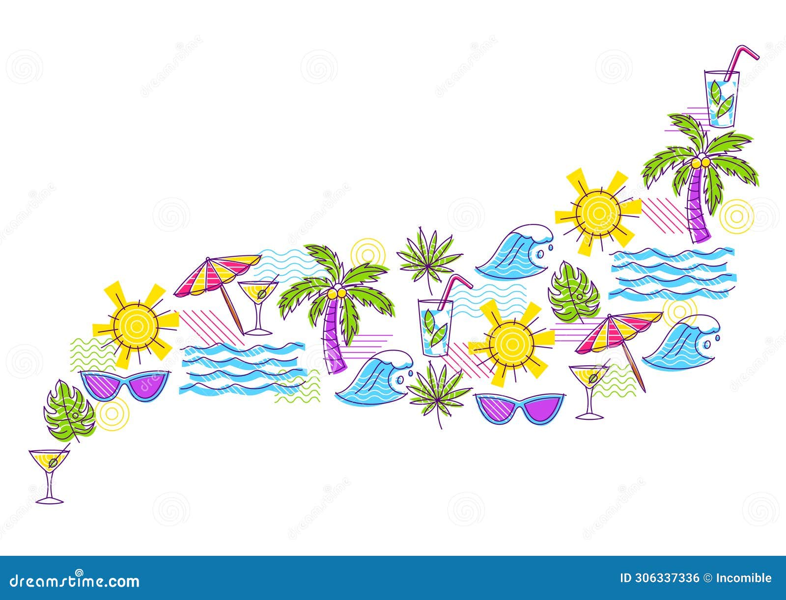 Background with Summer Items. Stylized Beach Objects Stock Illustration ...