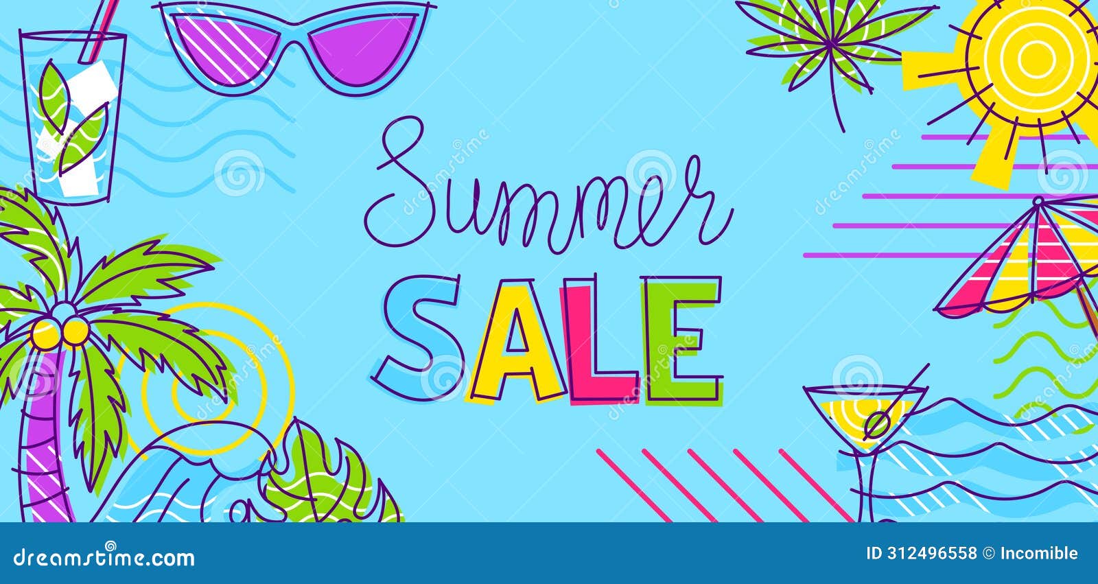 Background with Summer Items. Stylized Beach Objects Stock Vector ...