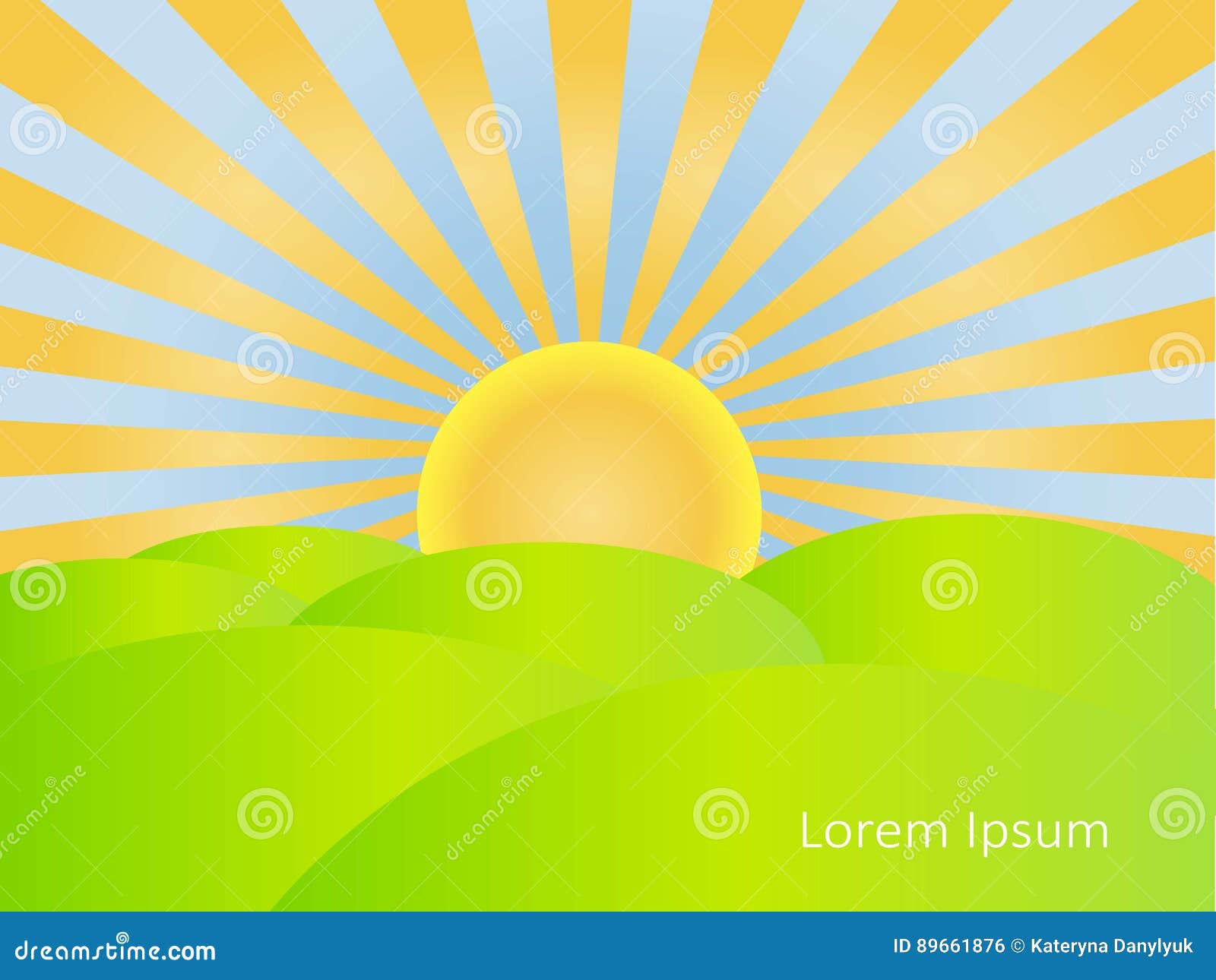 Background With Sunrise Blue Sky Green Hills Lorem Ipsum Stock Vector Illustration Of
