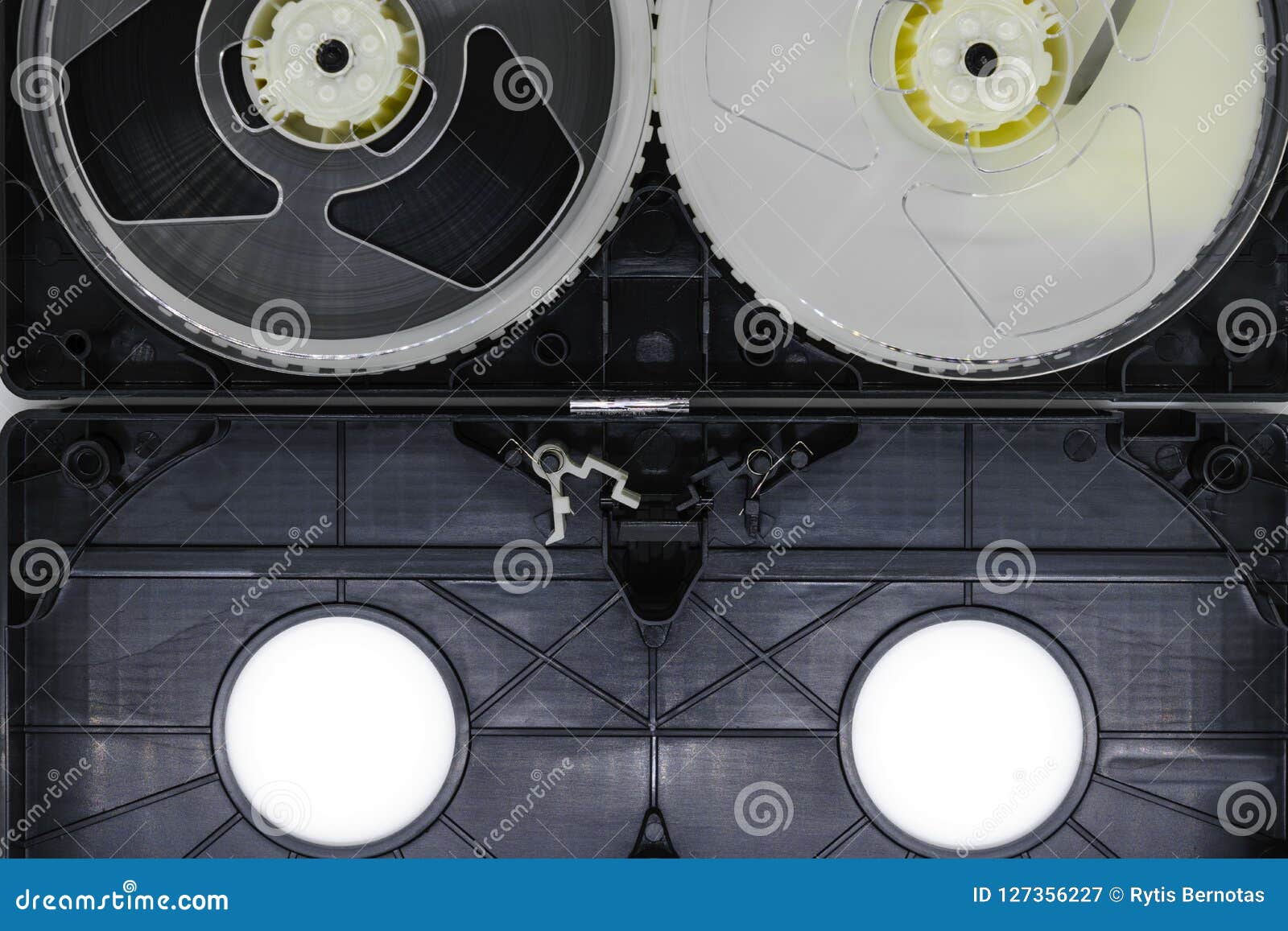 Background Surface of Inside Open Video Home System VHS Tape Reels and ...