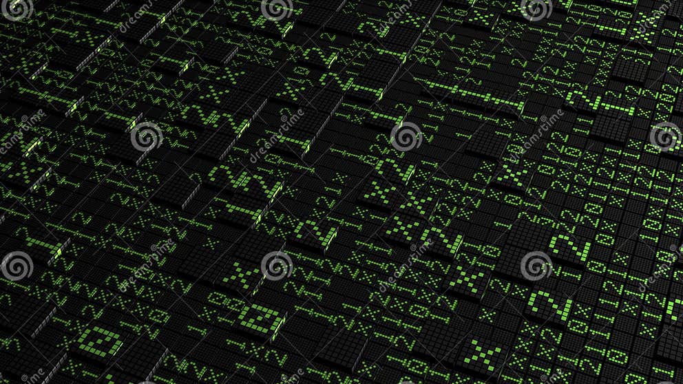 Background with Surface of Squares and Code. Motion. Computer Surface with Squares and Matrix ...