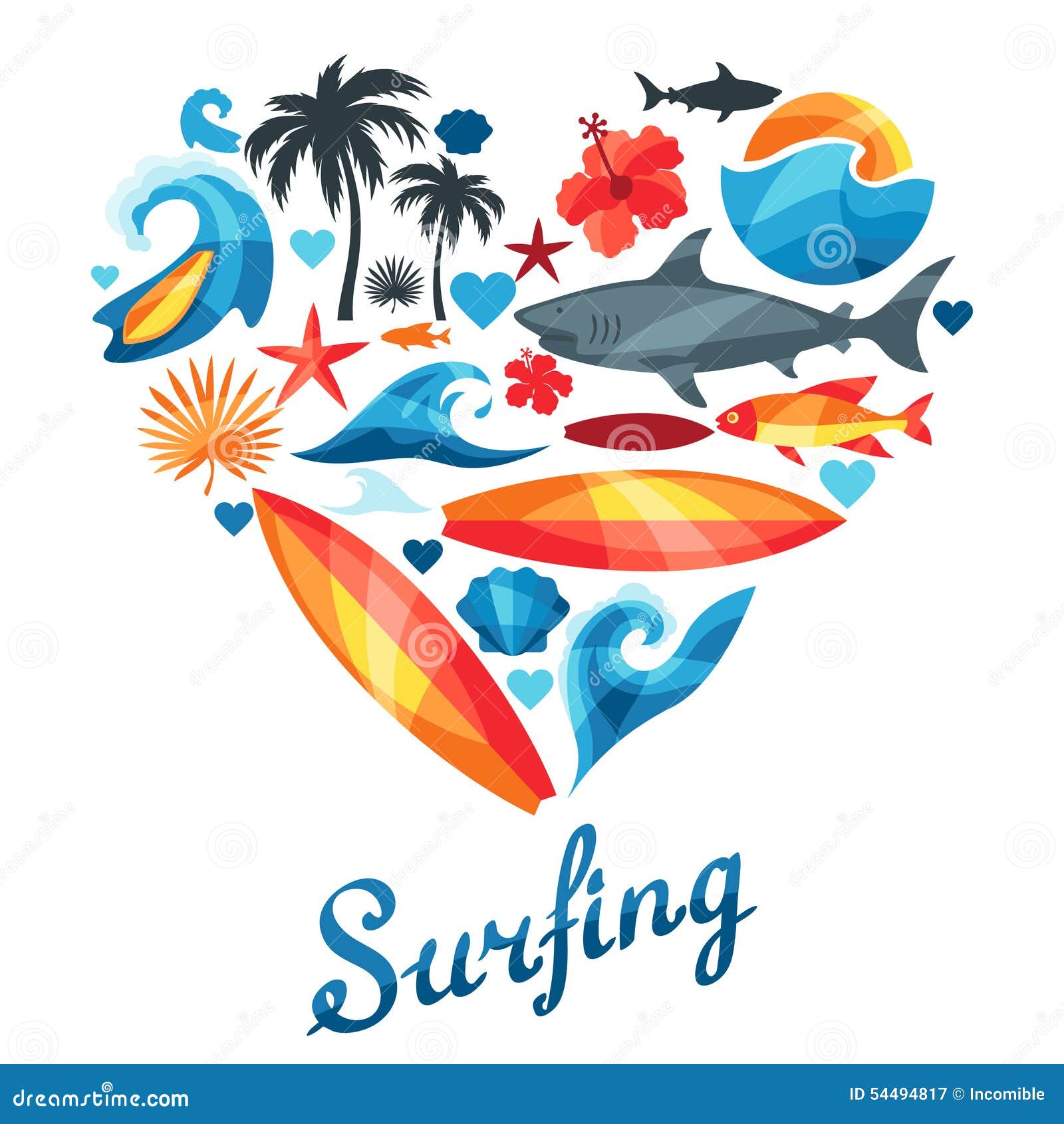 Background with Surfing Design Elements Stock Vector - Illustration of ...