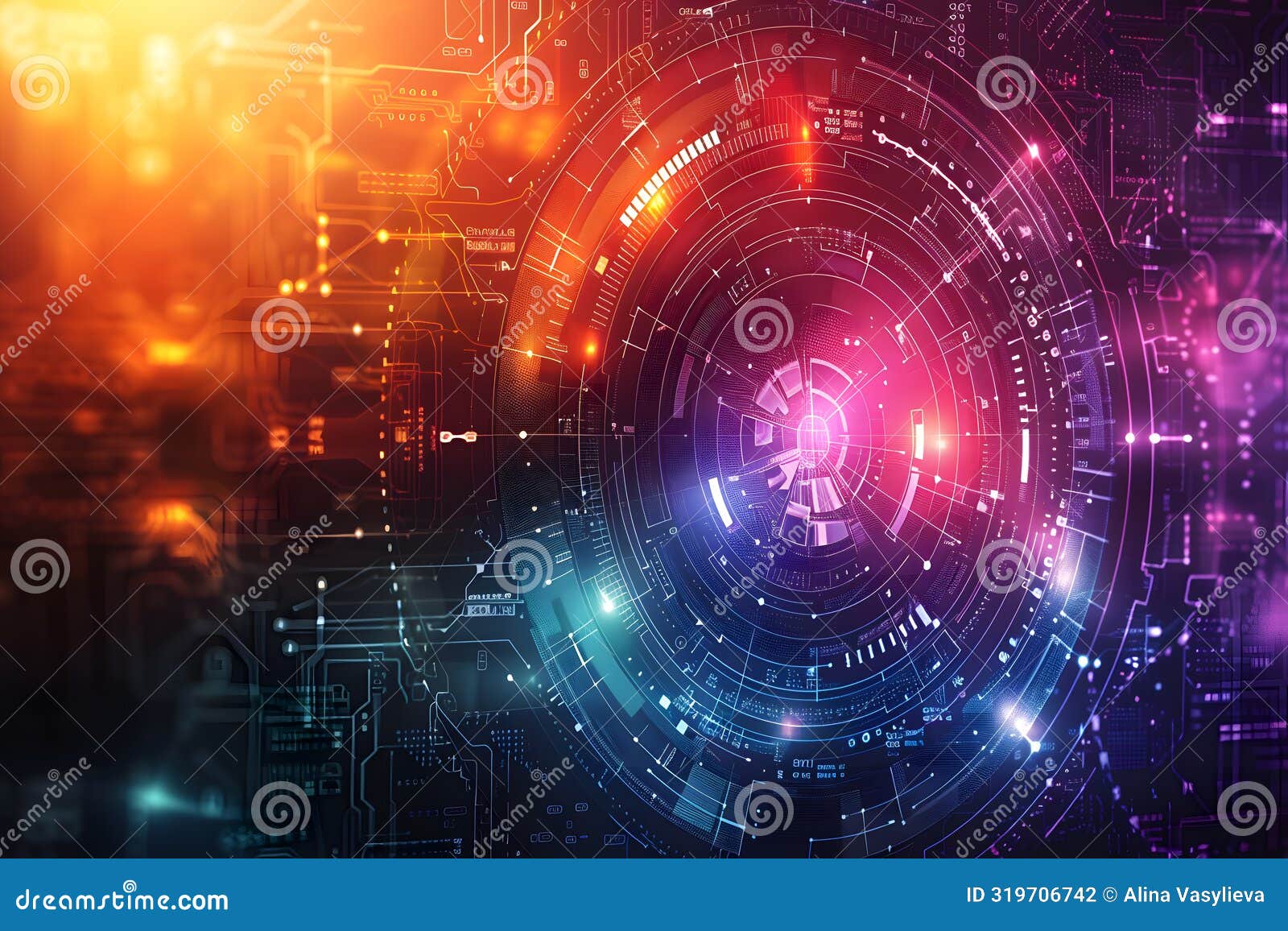 Background with Technological Digital Data Interface Elements ...