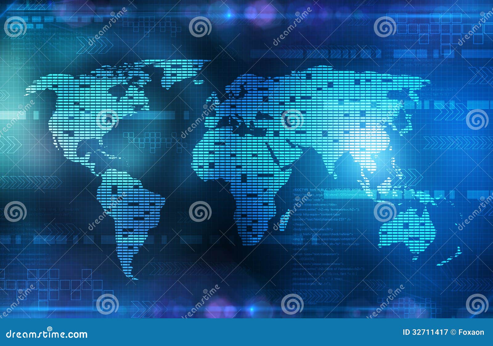 Background in Technology and the World Map Stock Illustration ...