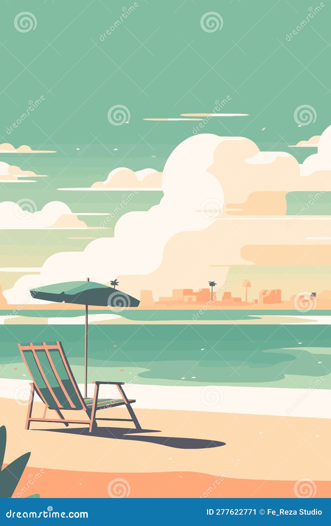 Background Template For Beach Themed Poster Design. Cartoon Vector ...