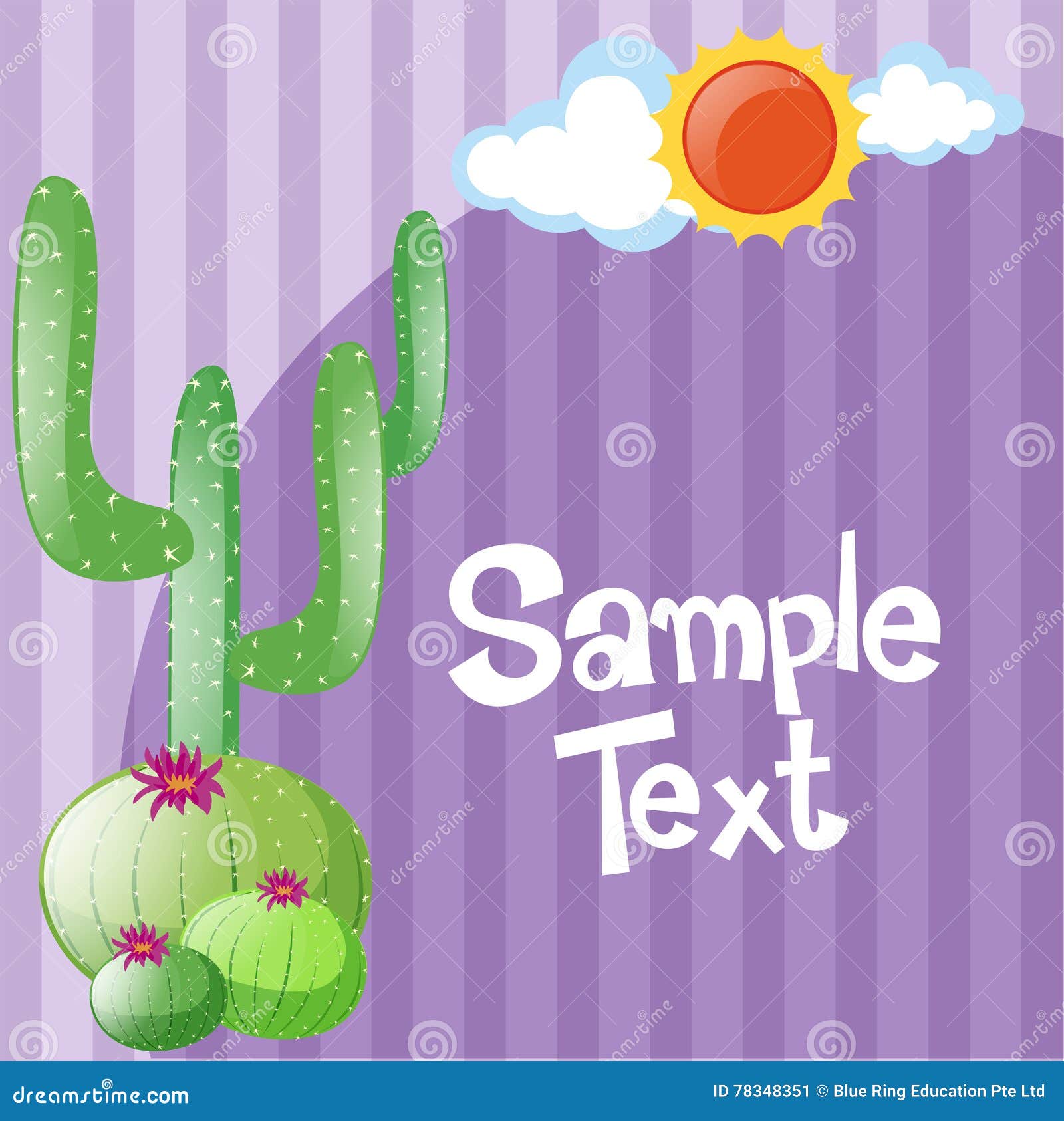 Background Template with Cactus and Sun Stock Vector - Illustration of ...