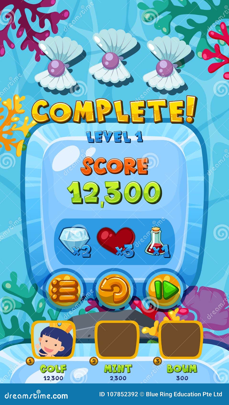 Background Template for Computer Game with Ocean Theme Stock ...