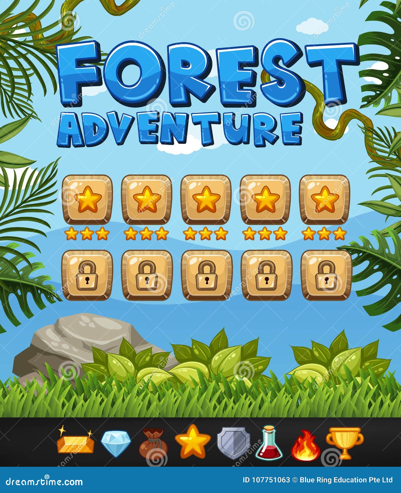 Background Template for Game with Forest Adventure Theme Stock Vector ...