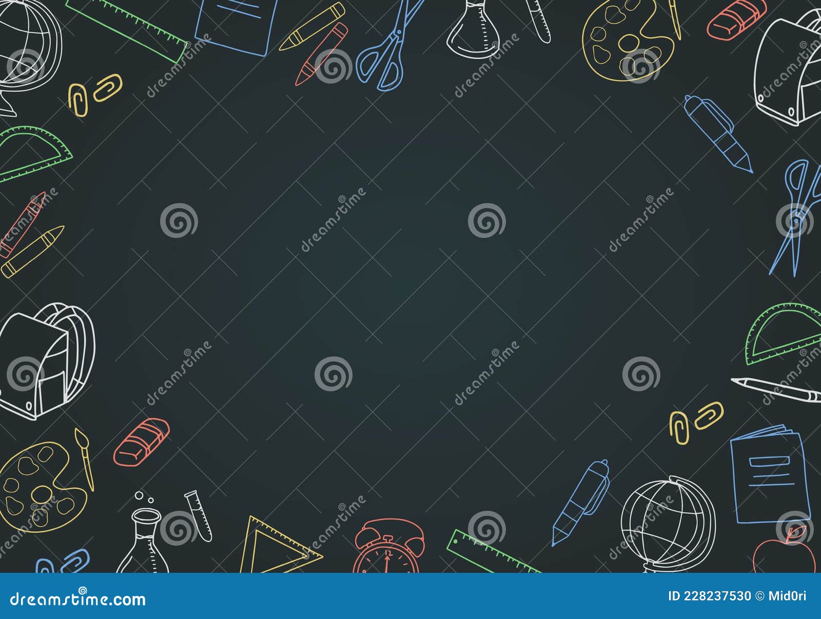 Background Template with Hand Drawn School Elements Doodle Around the ...