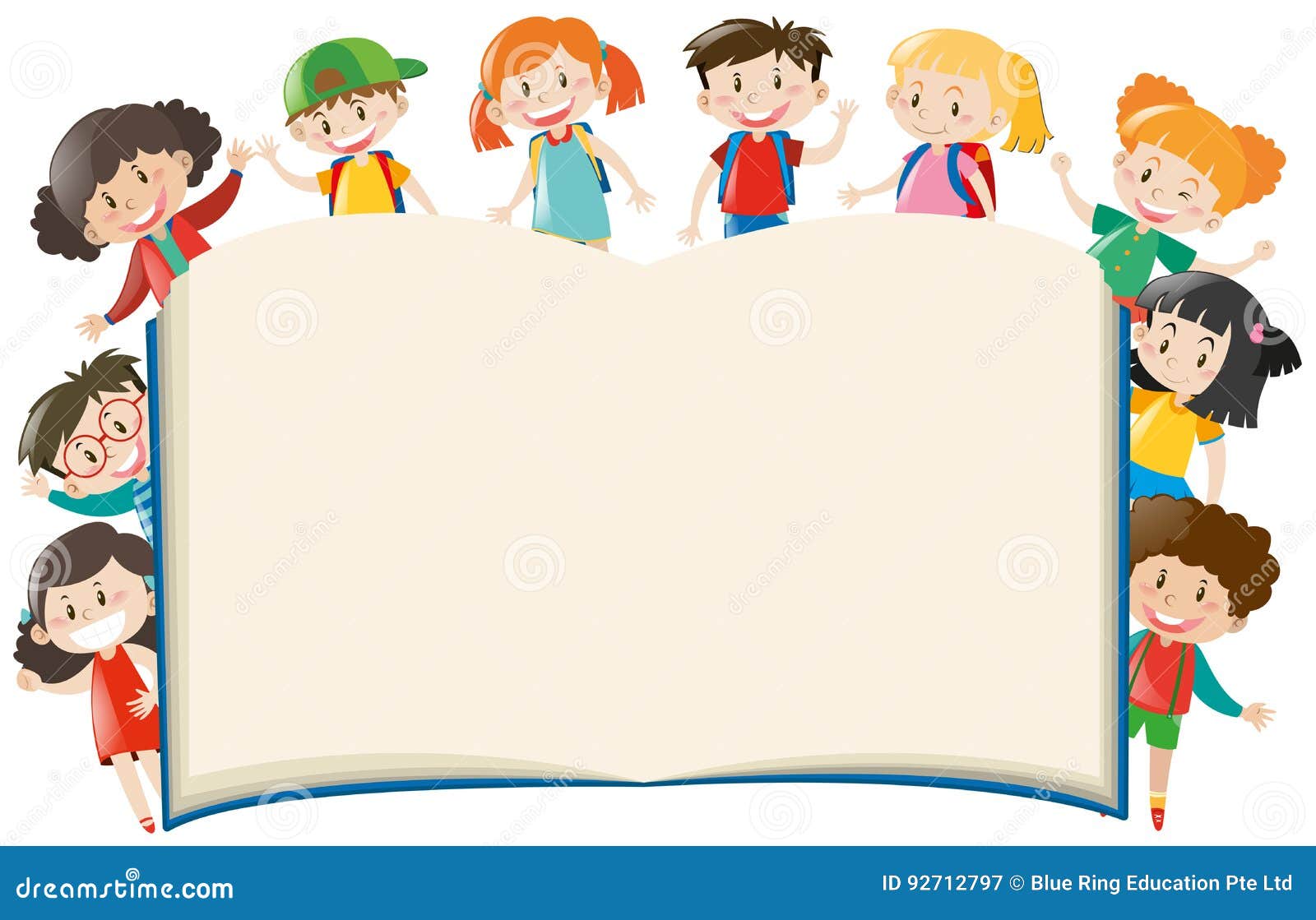 Background Template With Kids Around Book Royalty-Free Cartoon ...