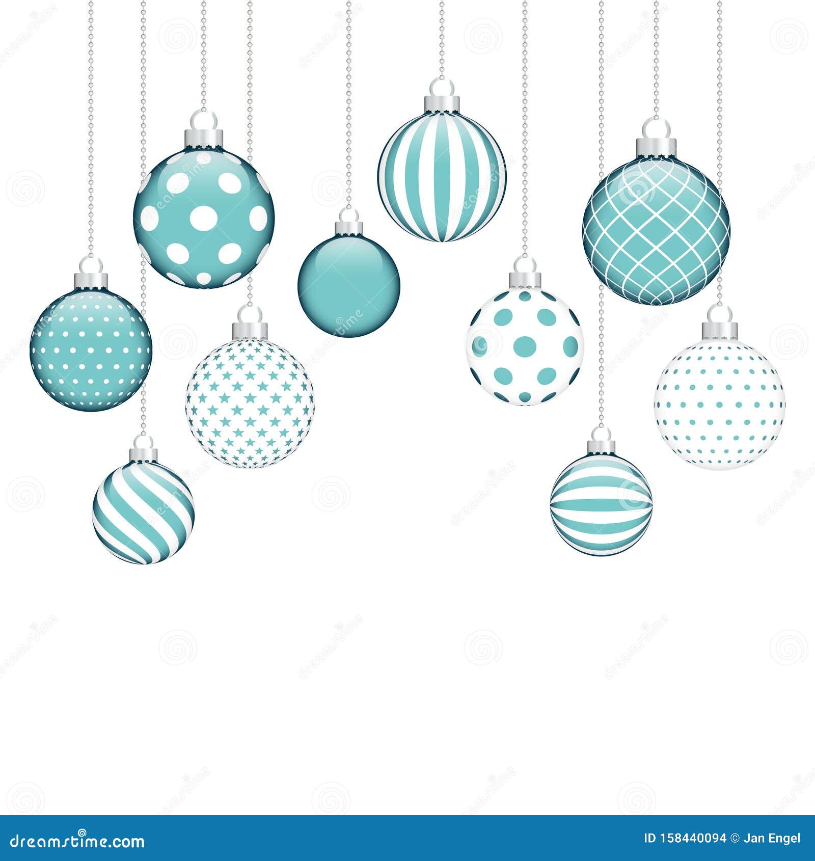 Ten Hanging Christmas Baubles with Different Pattern Turquoise White ...