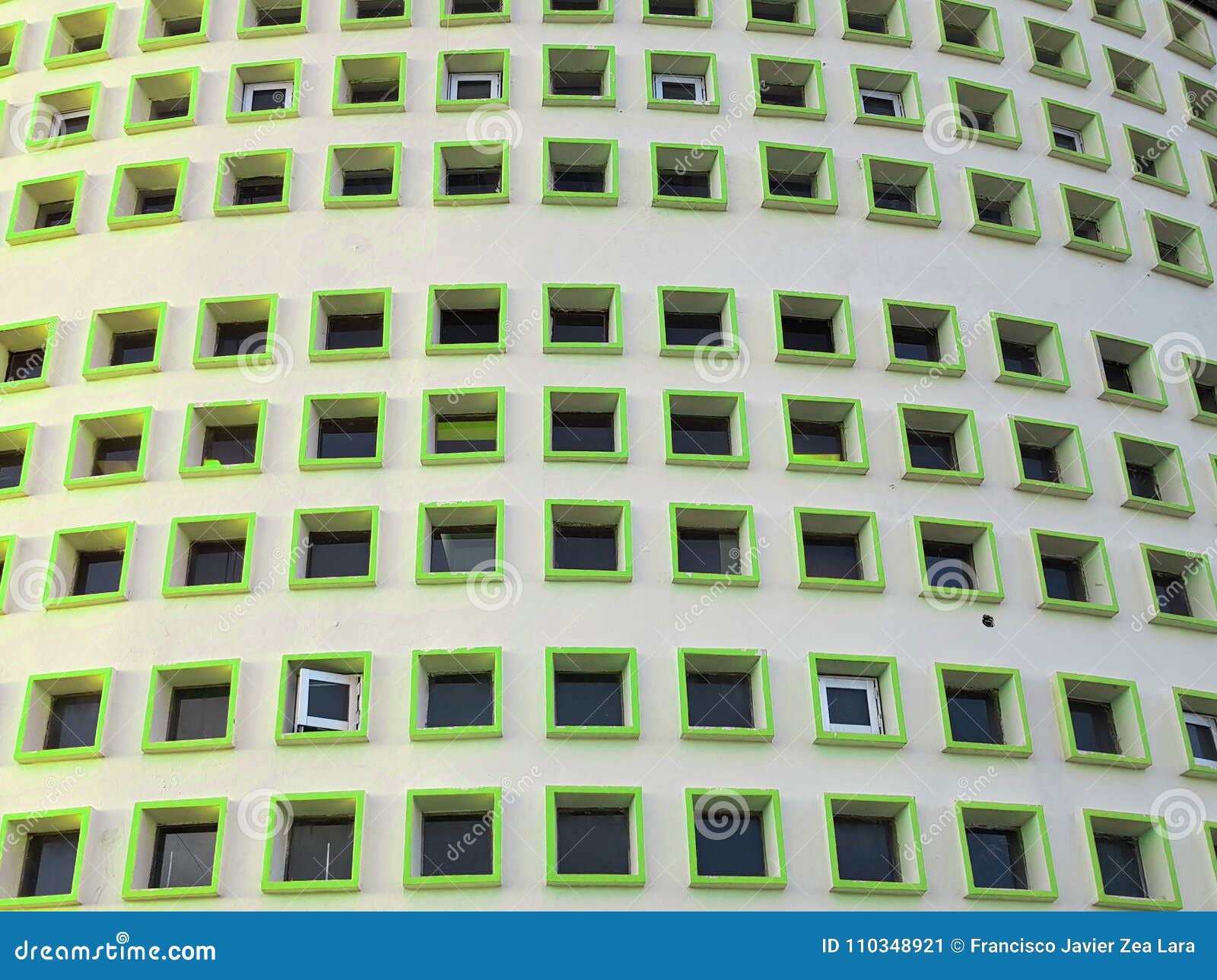 Wall with Small Square Windows, Painted in Green Stock Image - Image of ...