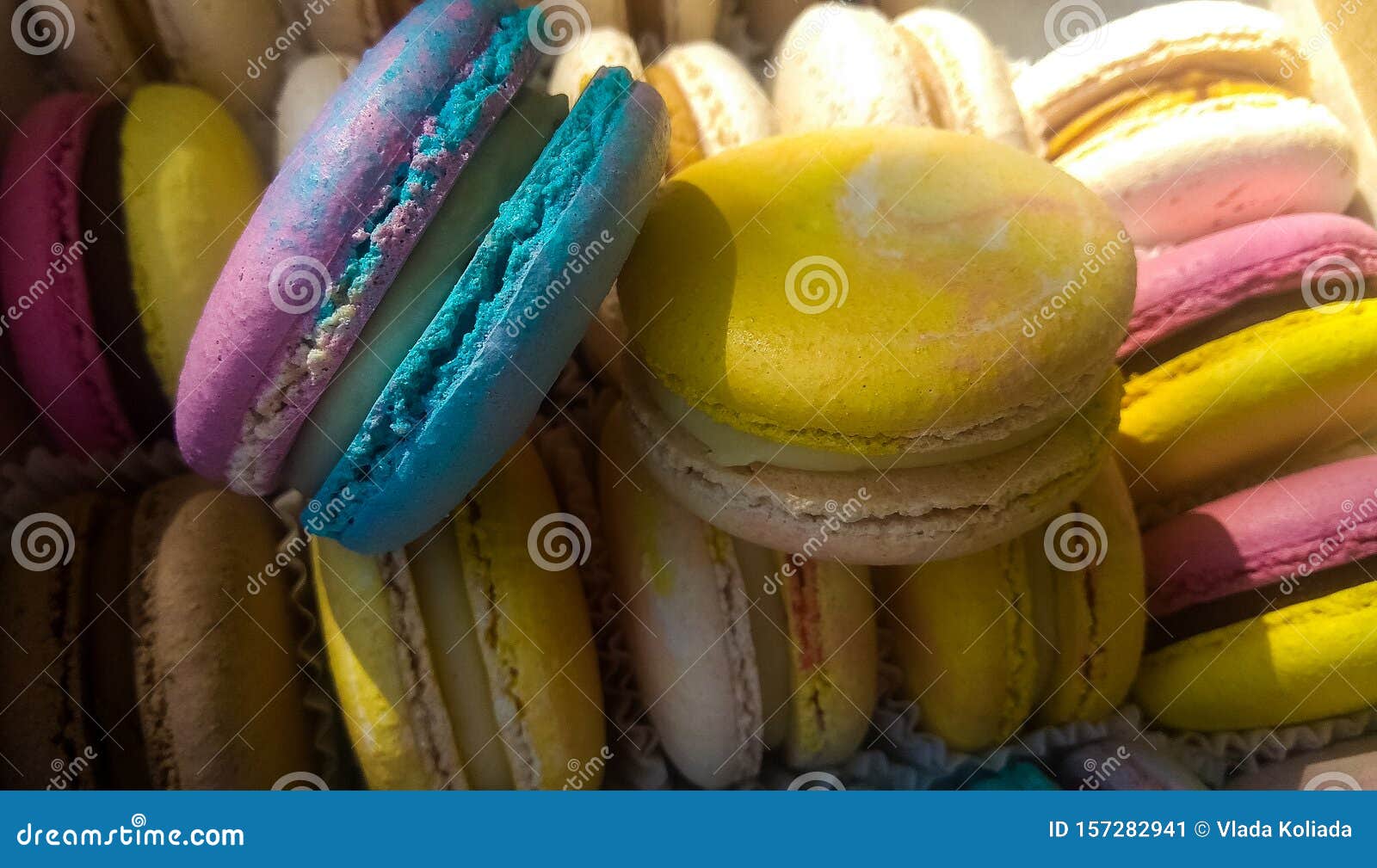 Background or Texture of Bright and Multicolored French Desserts ...