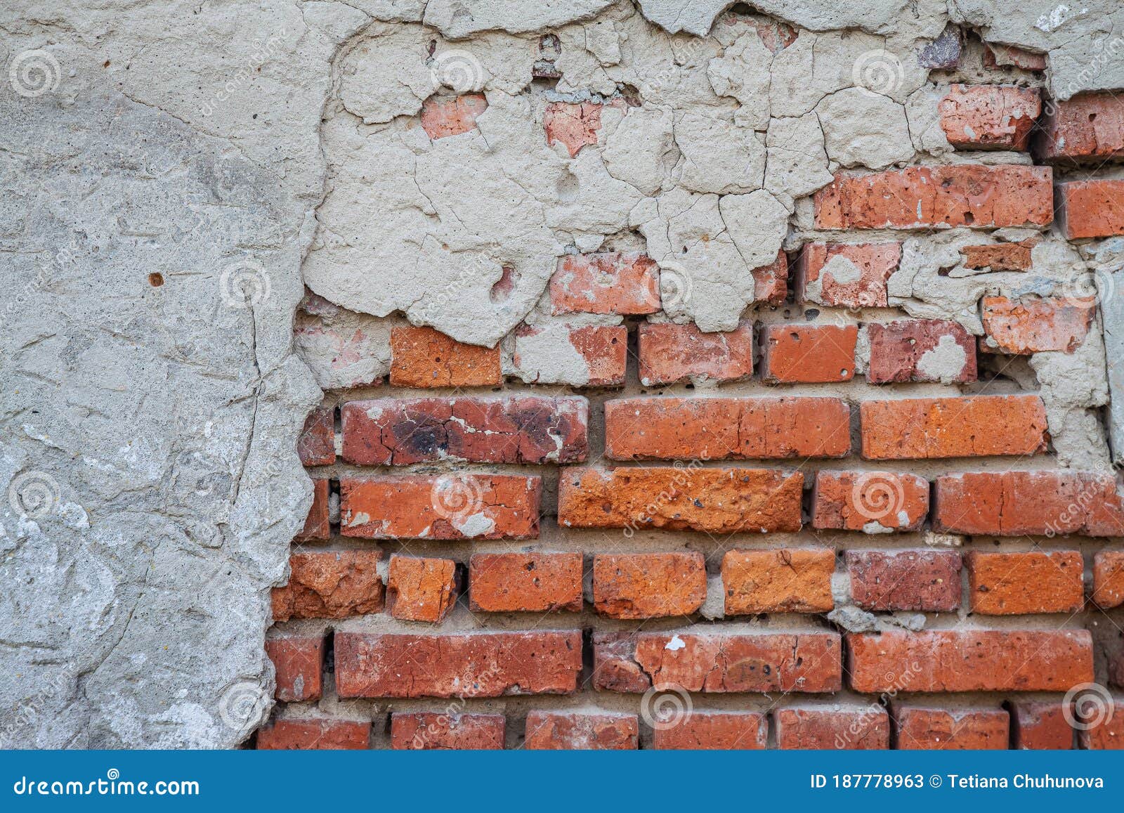 Background from the Texture of an Old Brick Wall with Ruined Concrete ...