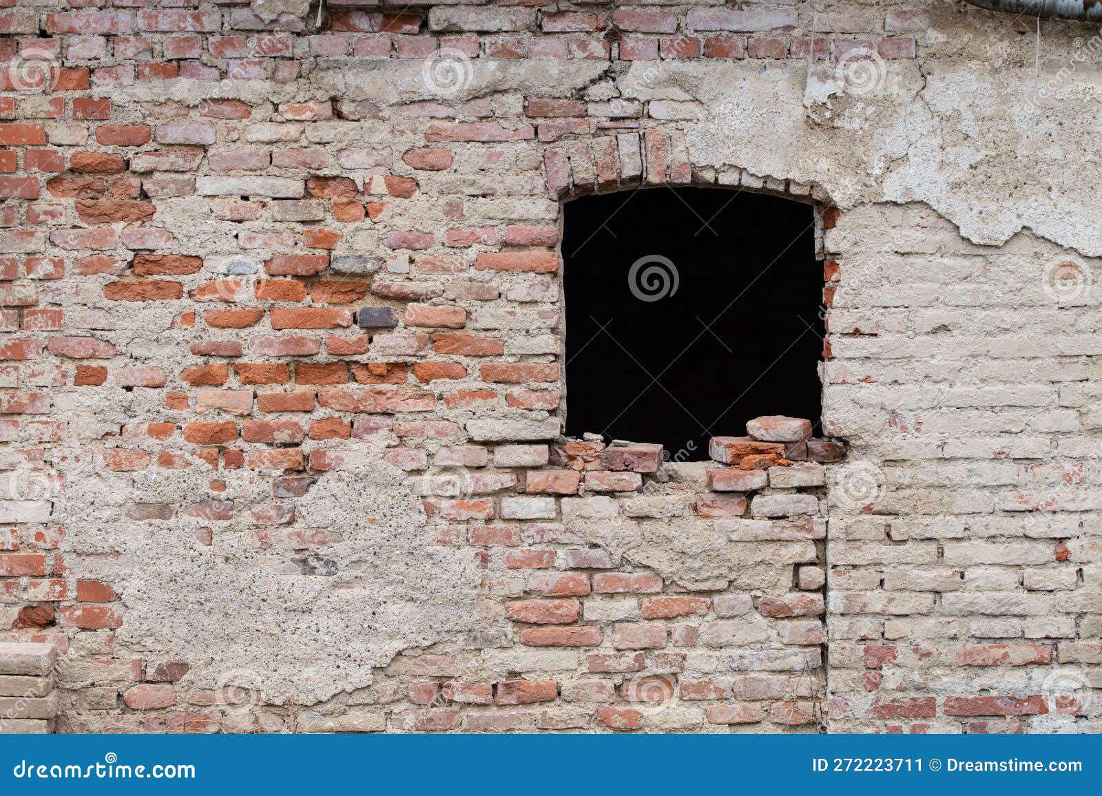 Background and Texture of an Old Brick Wall. a Window is in the ...
