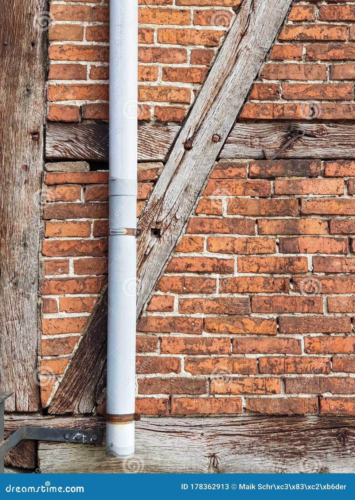 Background Texture Old Red Brick Wall of Half Timbered House with ...