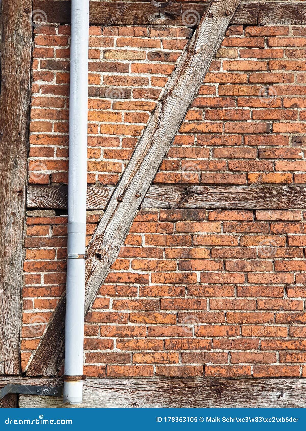 Background Texture Old Red Brick Wall of Half Timbered House with ...
