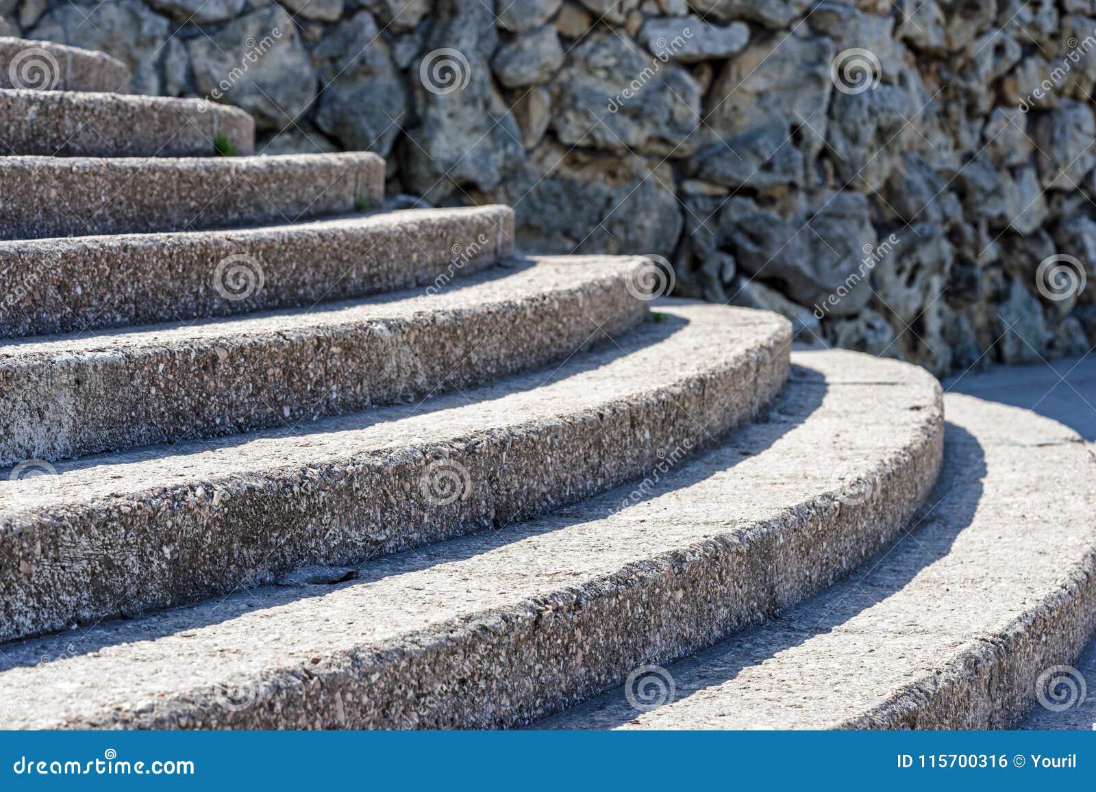 Background Texture, Old Stone Wall and Concrete Semicircular Stairs ...